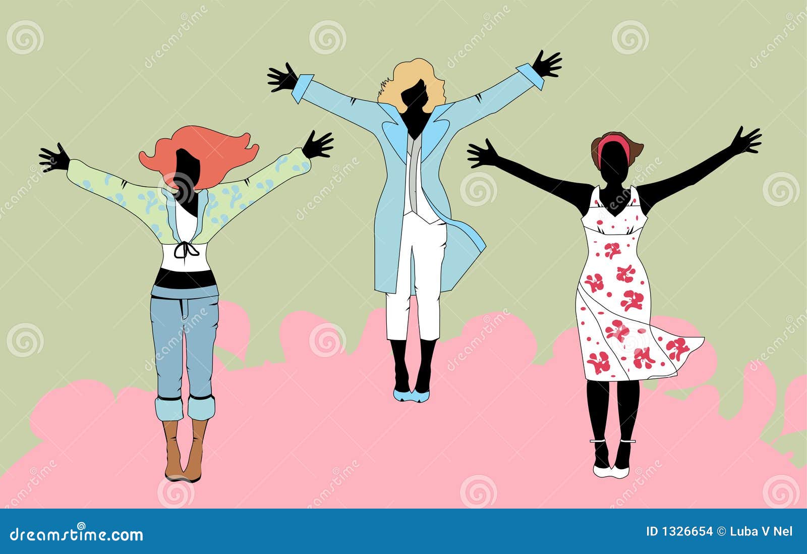 Vector Illustration of Three Women in Various Outfits Stock Vector ...