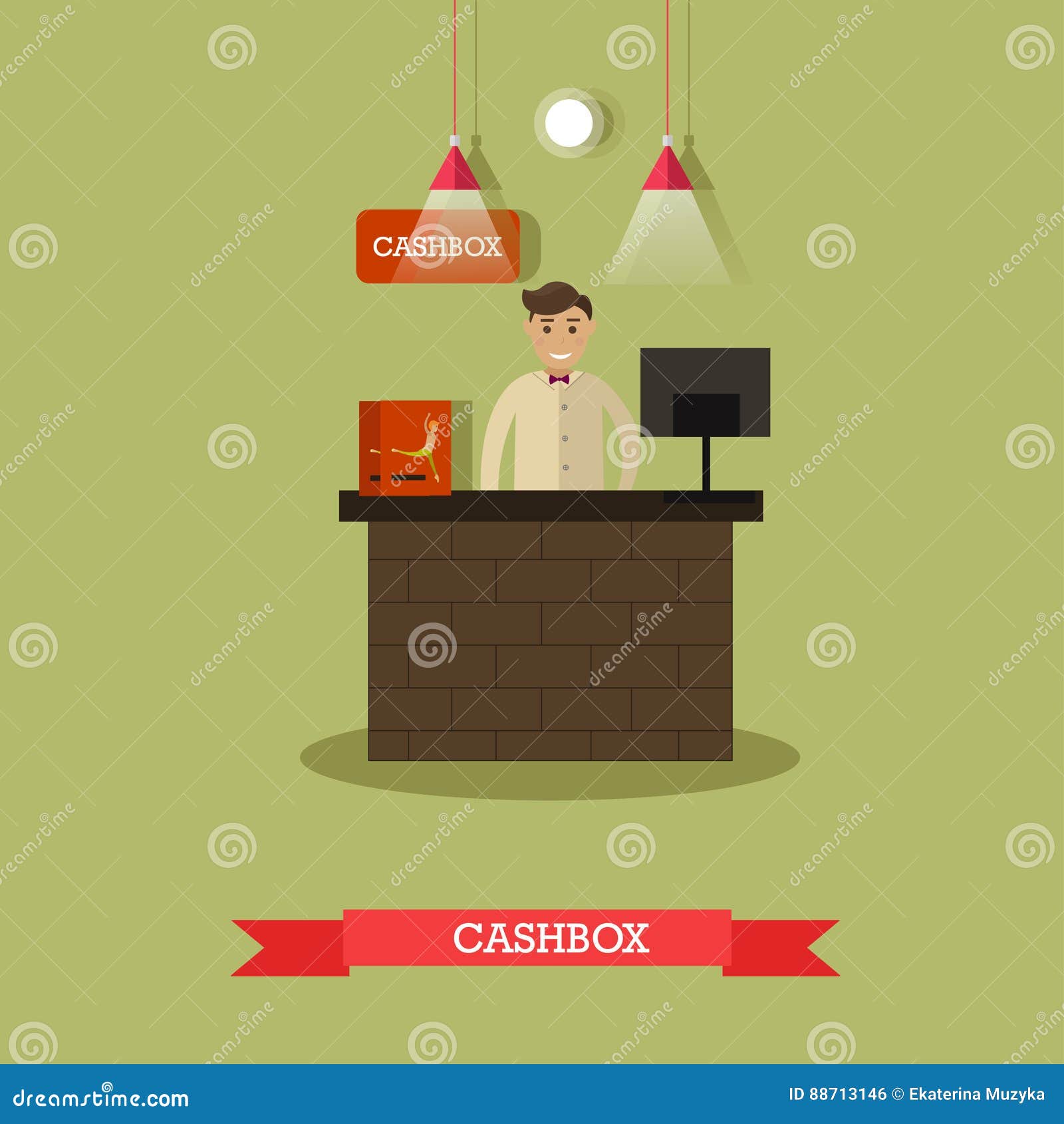Vector Illustration of Ticket Office and Cashier in Flat Style Stock ...