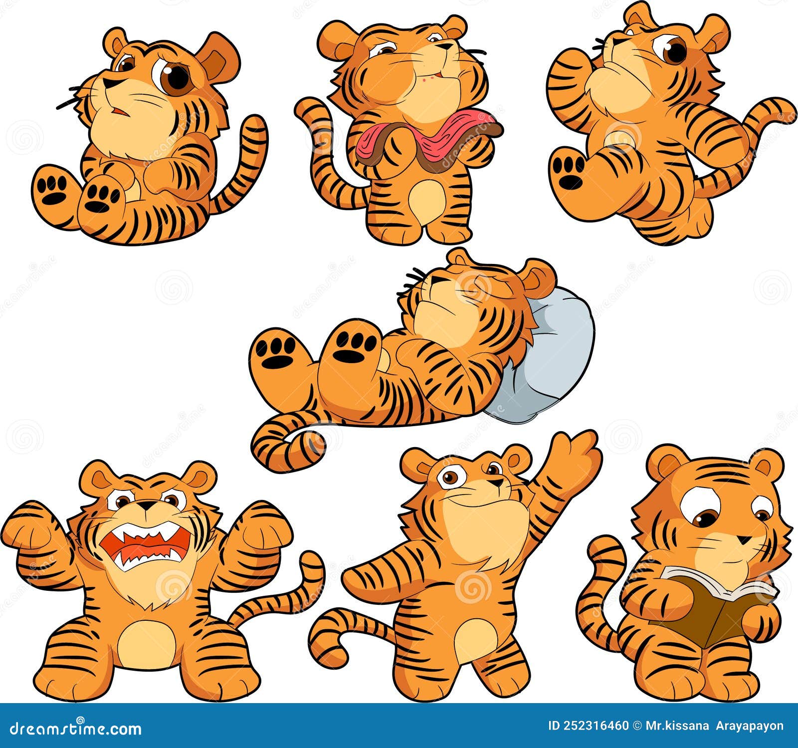 Vector Illustration of Tiger Cartoon Set Collection Stock Vector ...