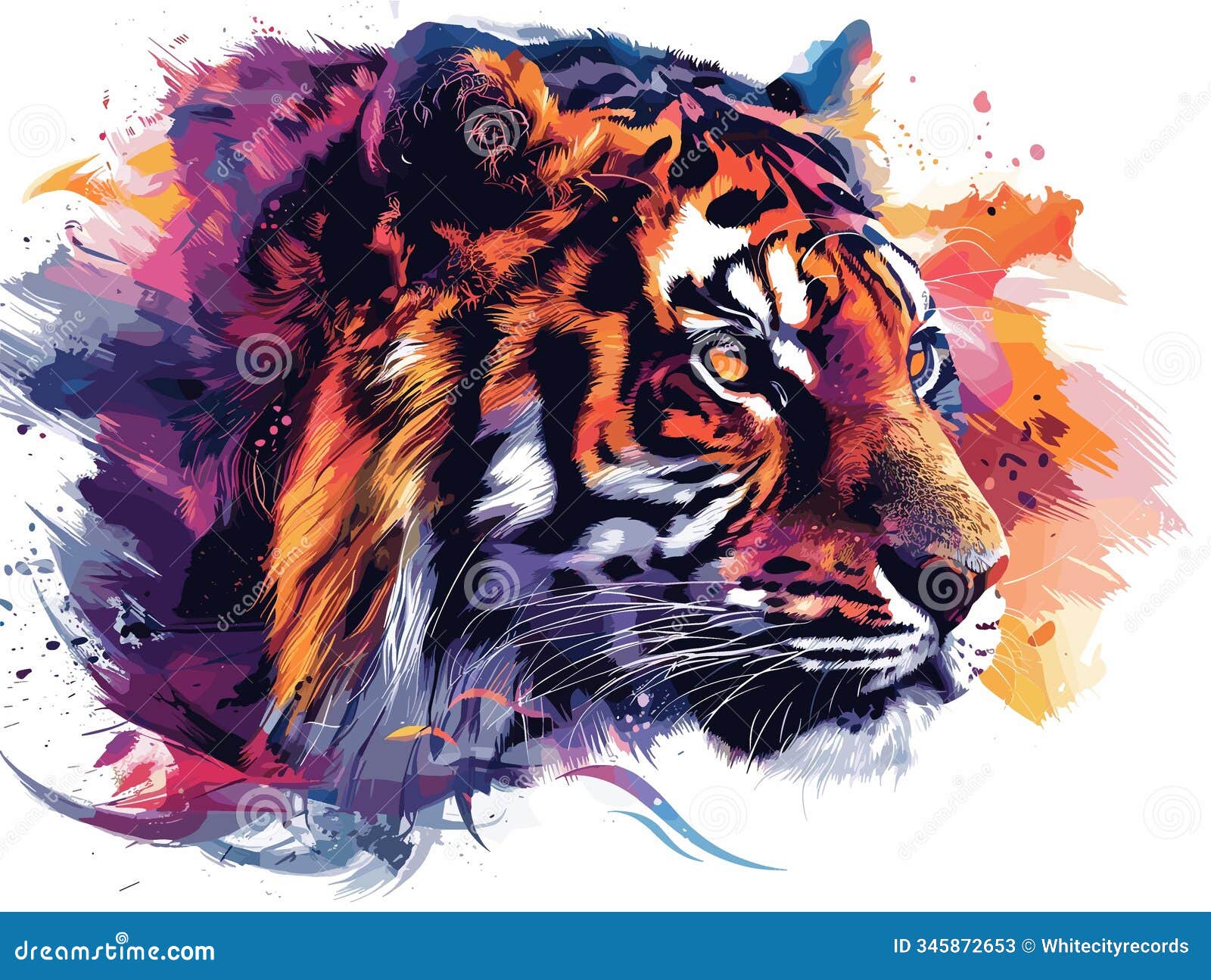 Vector Illustration of a Tiger on a Grunge Background with Splashes ...
