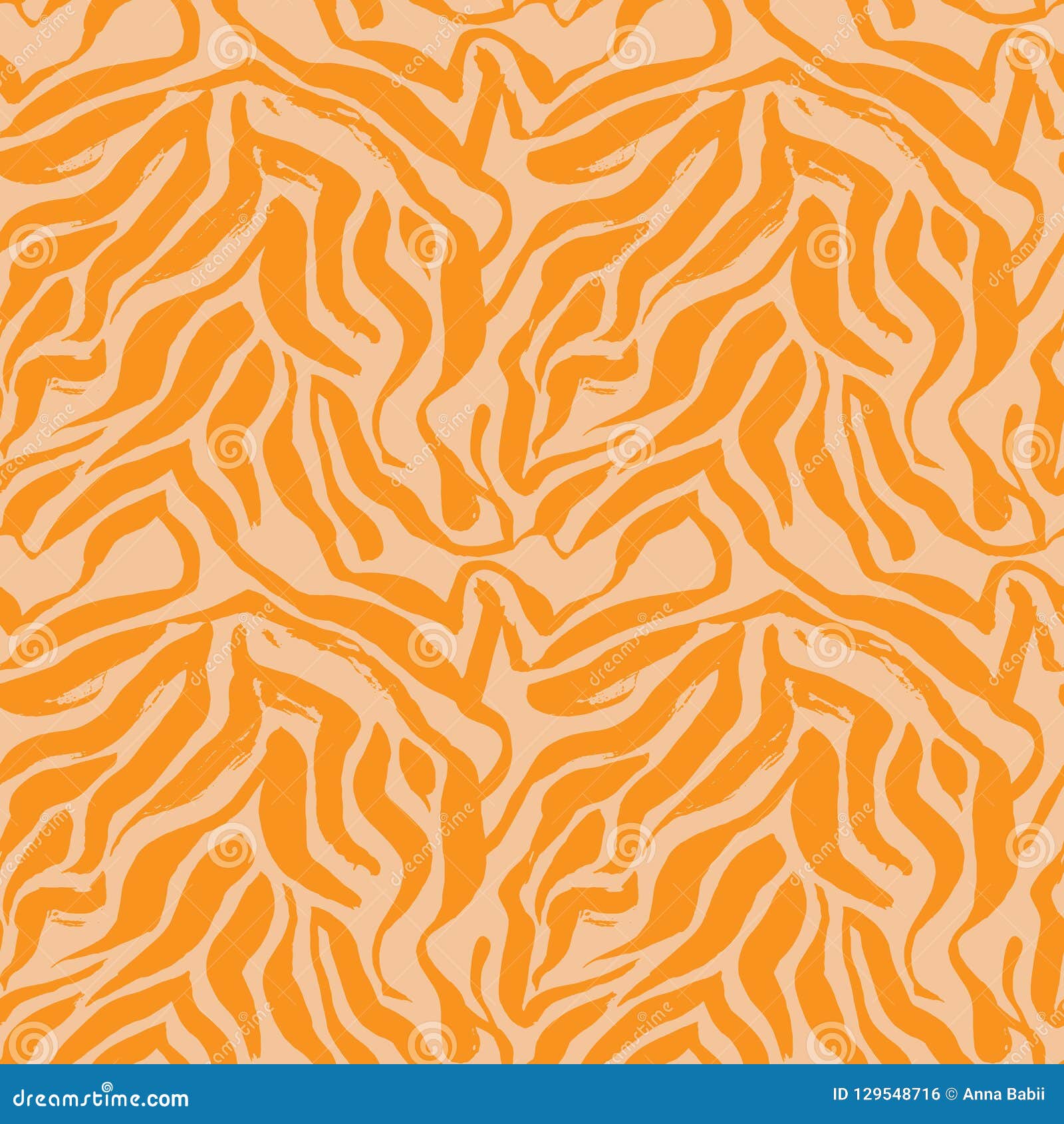 Vector Illustration Tiger Print Seamless Pattern. Orange Hand Drawn ...