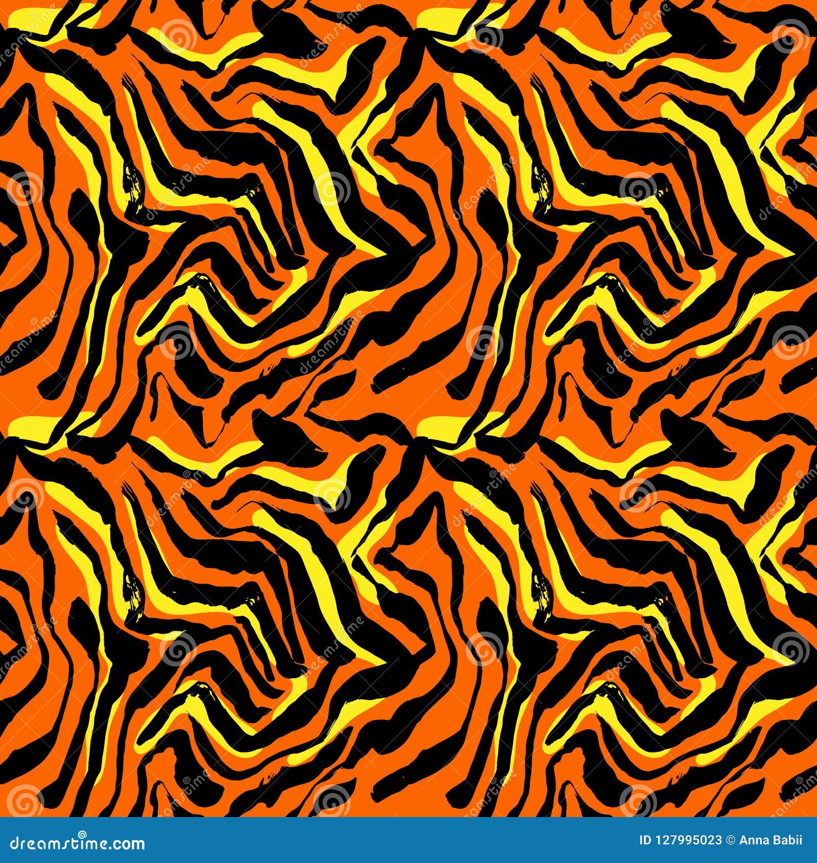 Vector Illustration Tiger Print Seamless Pattern. Orange and Yellow ...