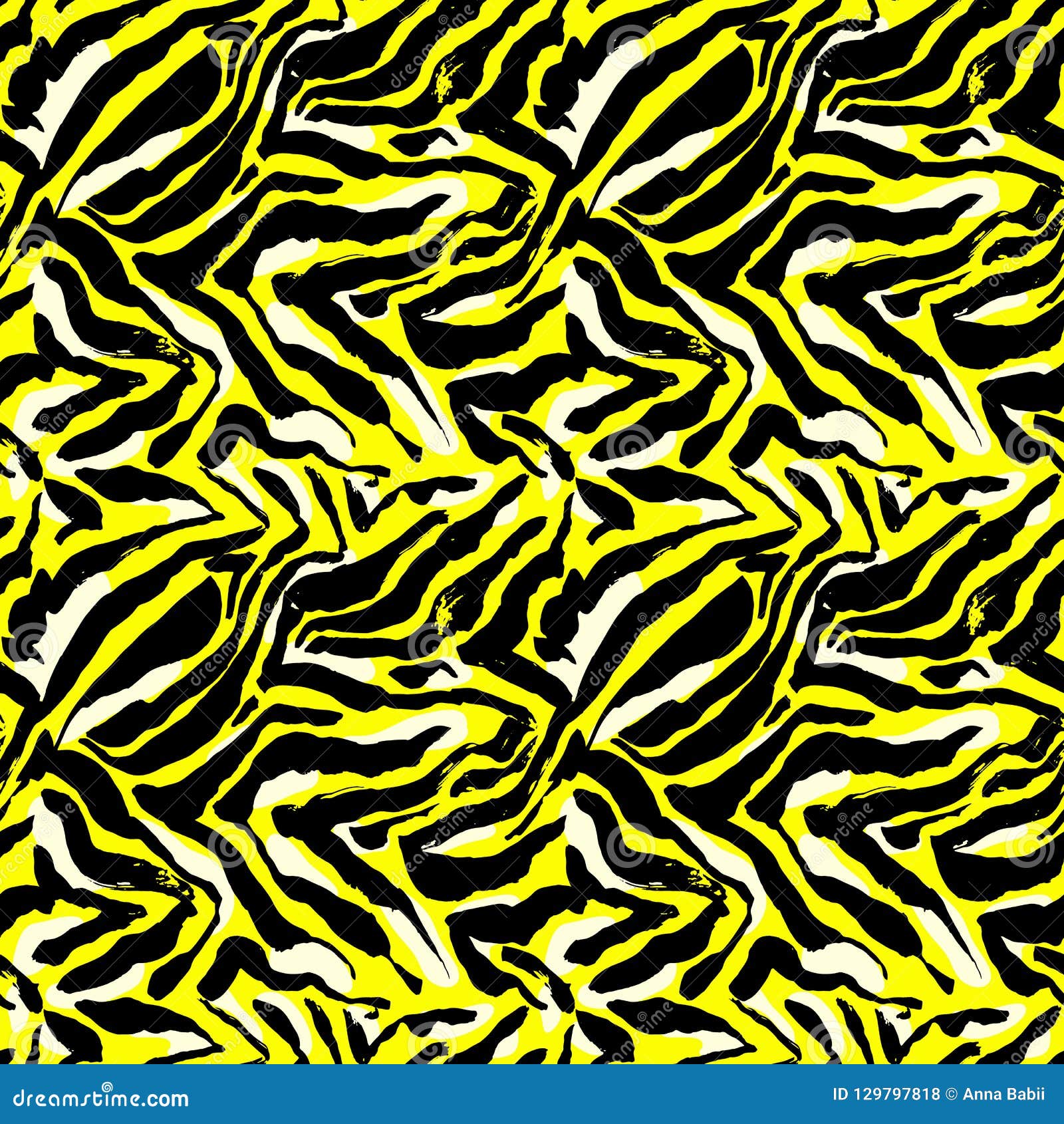 Vector Illustration Tiger Print Seamless Pattern. Yellow Hand Drawn ...