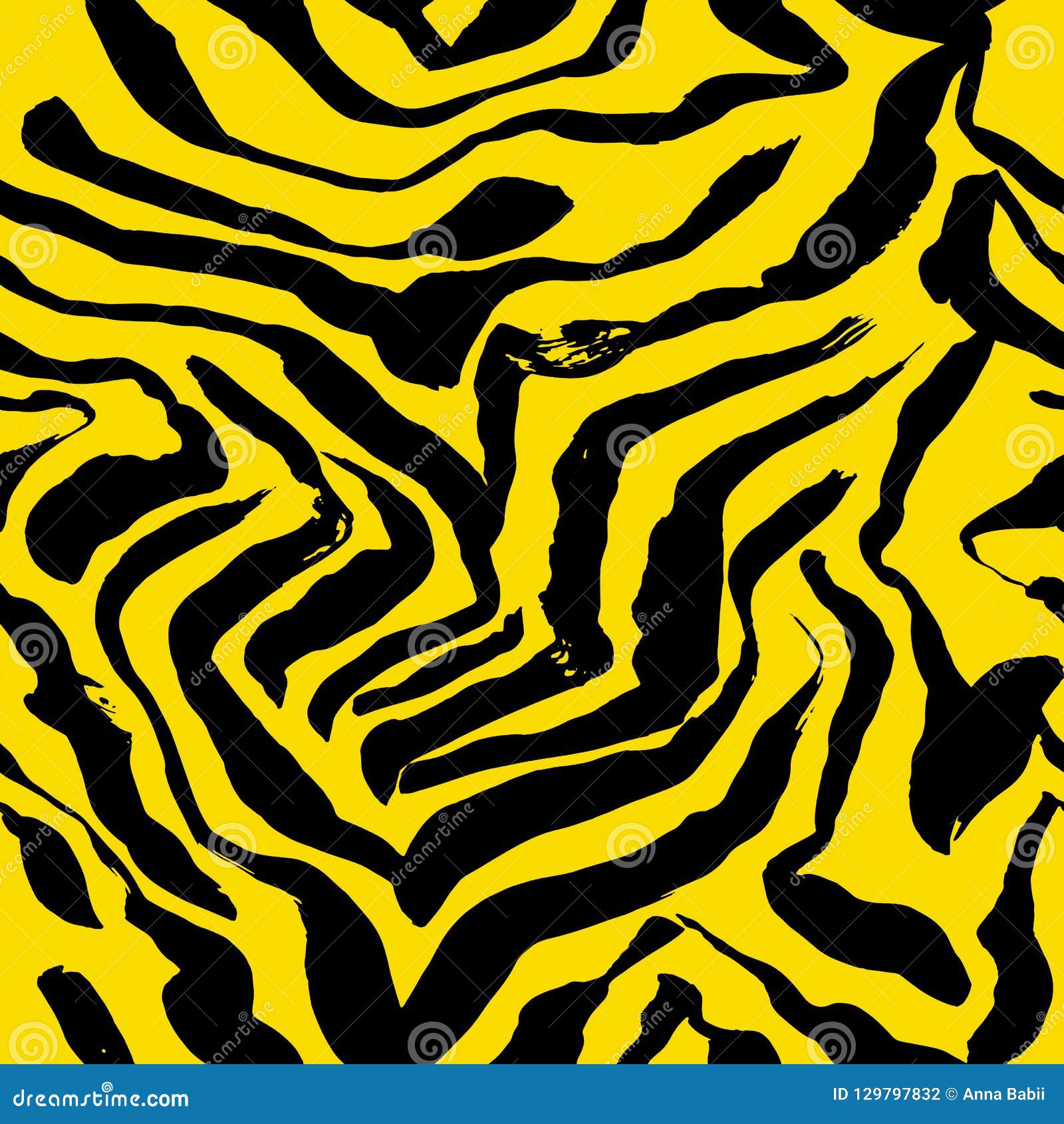 Vector Illustration Tiger Print Seamless Pattern. Yellow Hand Drawn ...