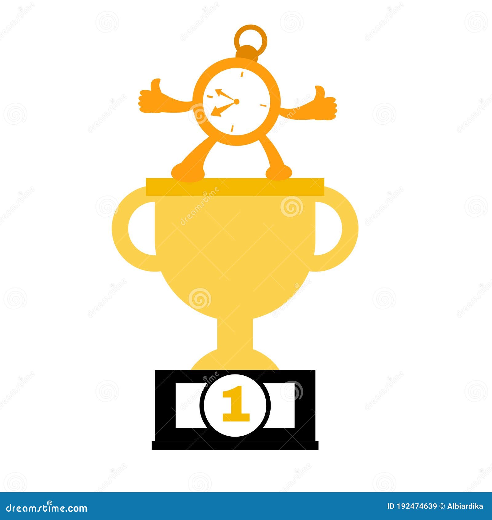 Vector Illustration Time Clock on Trophy Winner Competition Flat Design ...