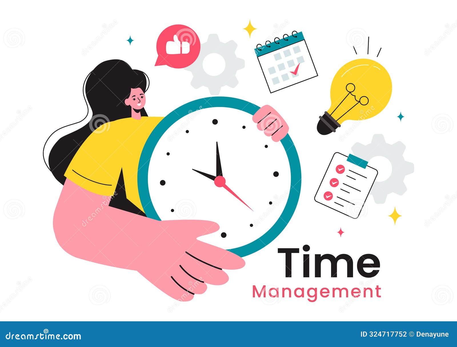 Vector Illustration of Time Management with Clock Controls and Task ...