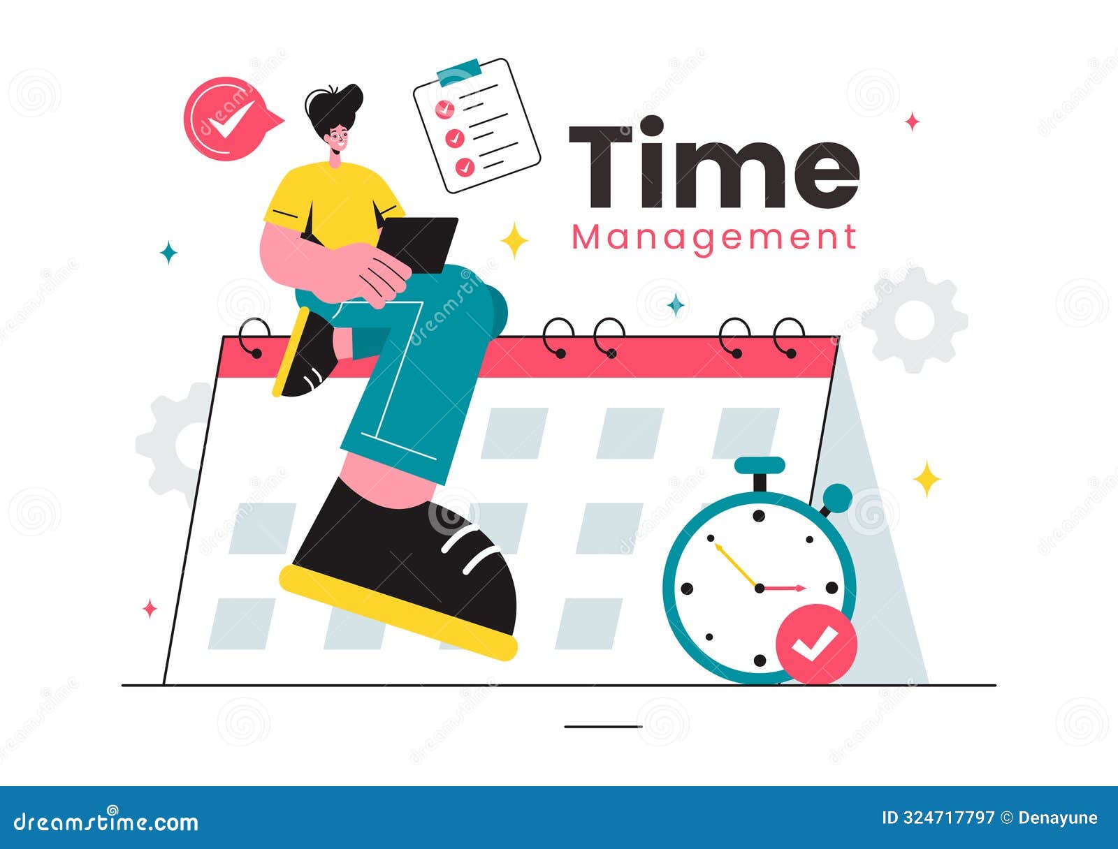 Vector Illustration of Time Management with Clock Controls and Task ...