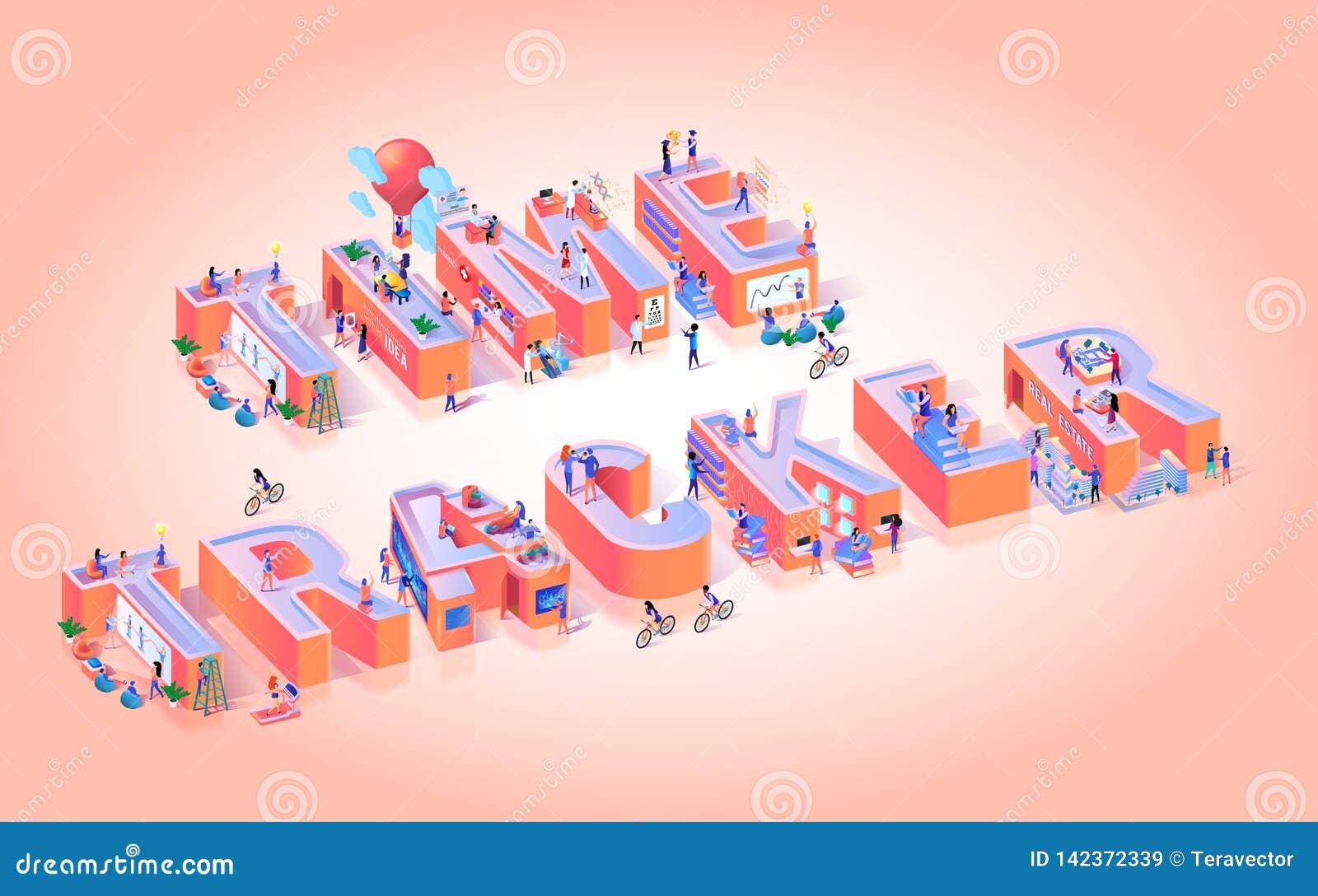 Vector Illustration Time Tracker Pink Background. Stock Vector ...