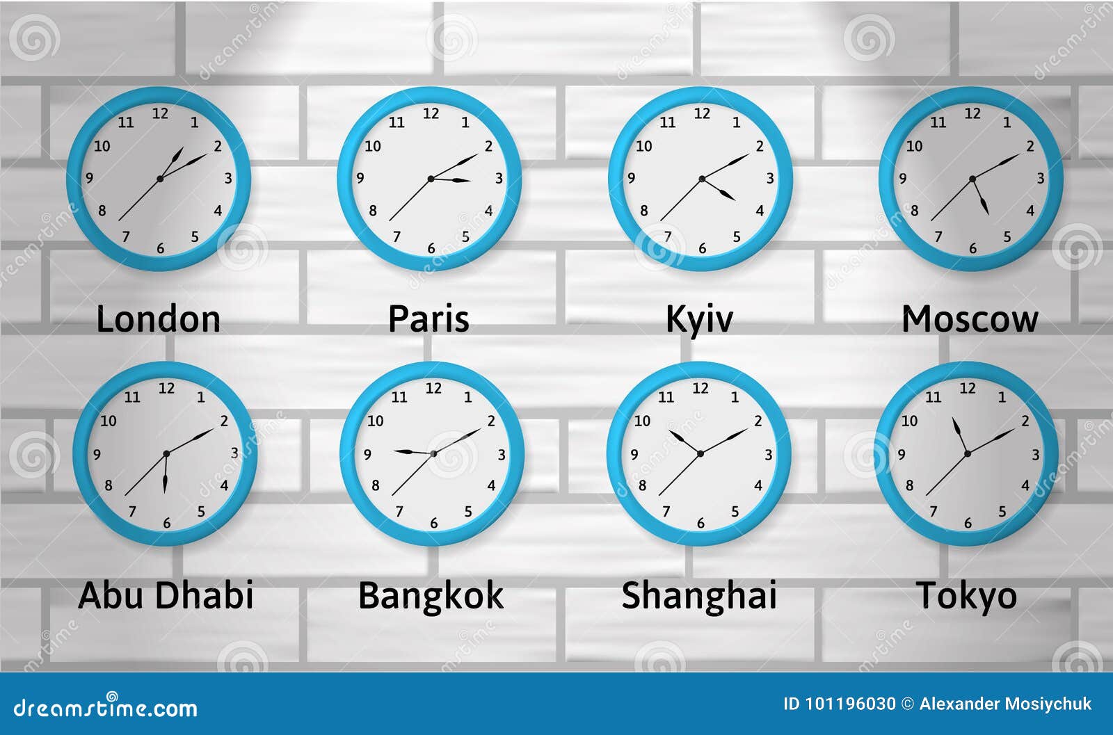 Vector Illustration of Time Zone Wall Clocks. Stock Vector ...