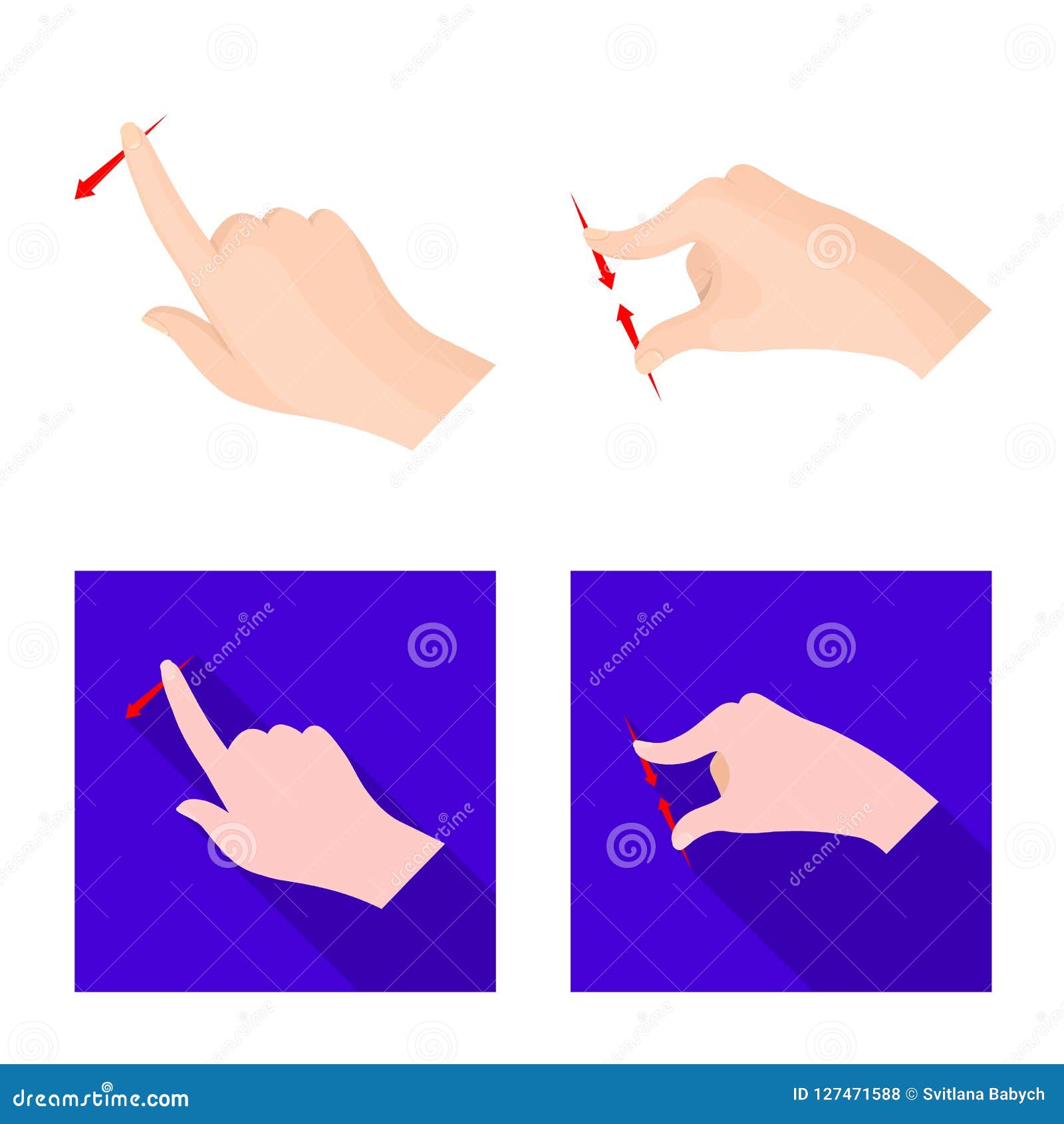 Vector Illustration of Touchscreen and Hand Sign. Collection of ...