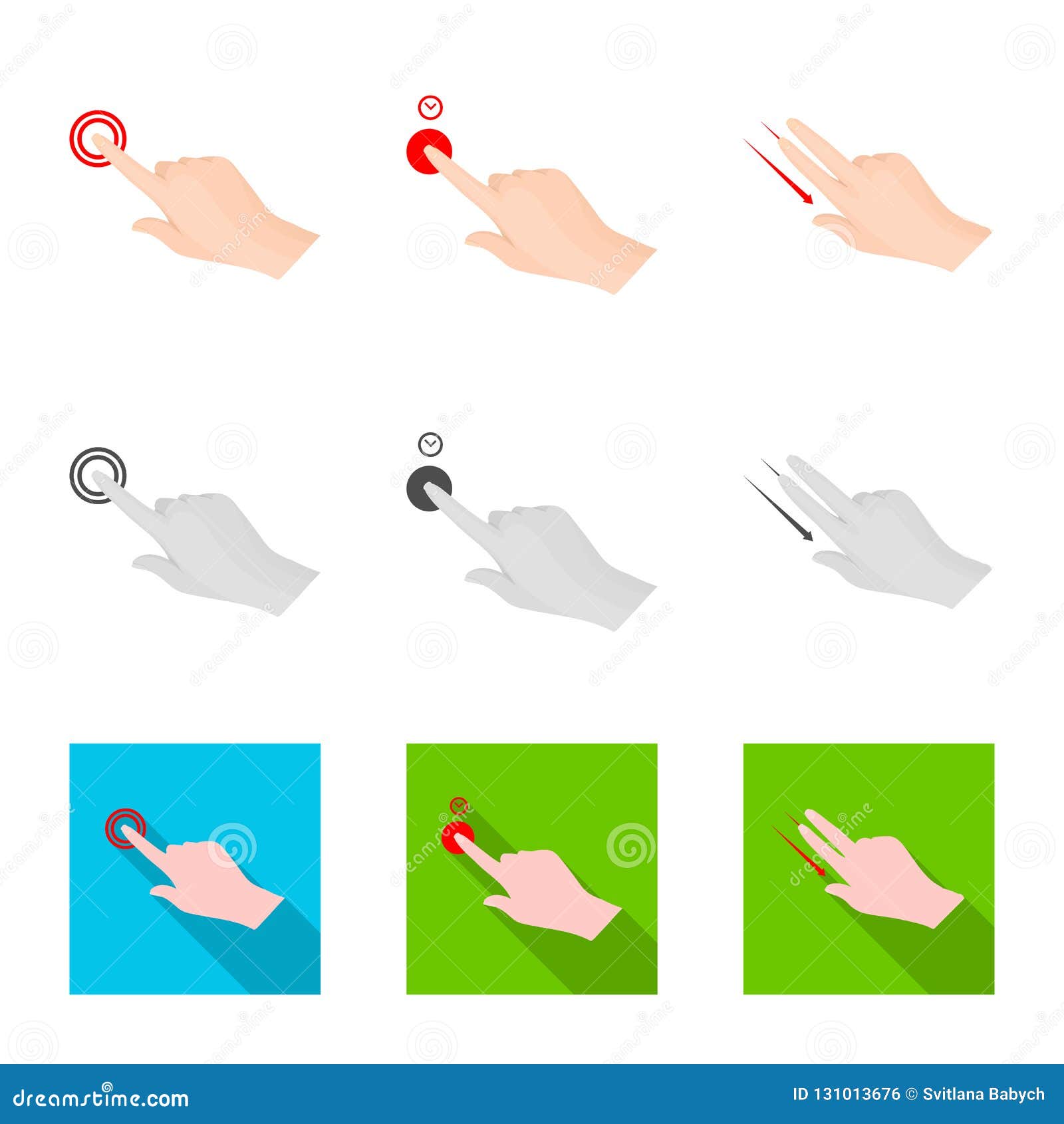Vector Illustration of Touchscreen and Hand Sign. Collection of ...