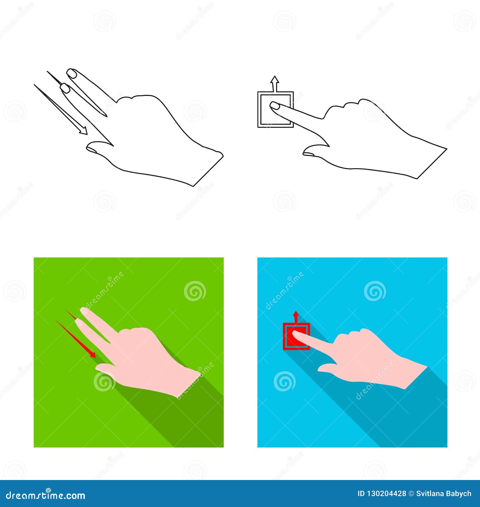 Vector Design of Touchscreen and Hand Icon. Collection of Touchscreen ...