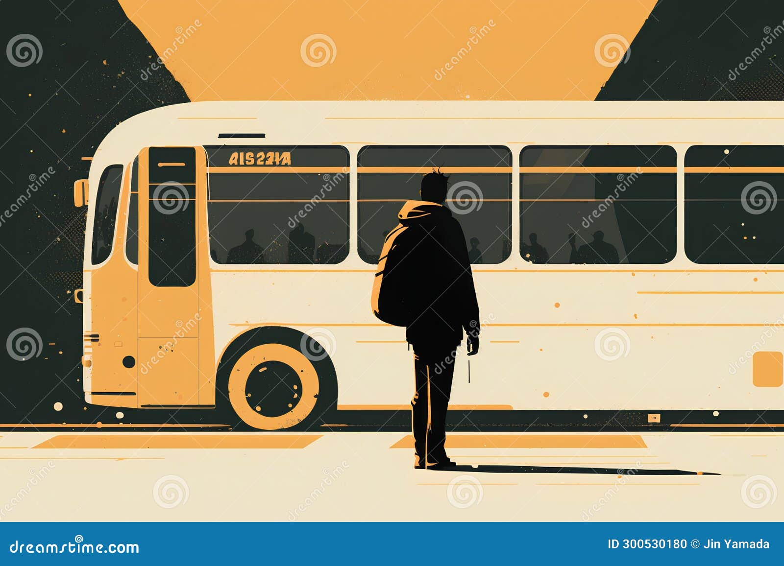 Vector Illustration of a Tourist on a Bus Stop. Travel Concept Stock ...