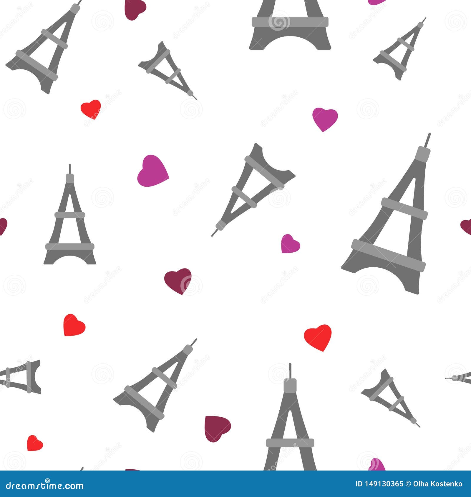 Tower in Flat Style. Hearts and Tour Eiffel Stock Vector - Illustration ...