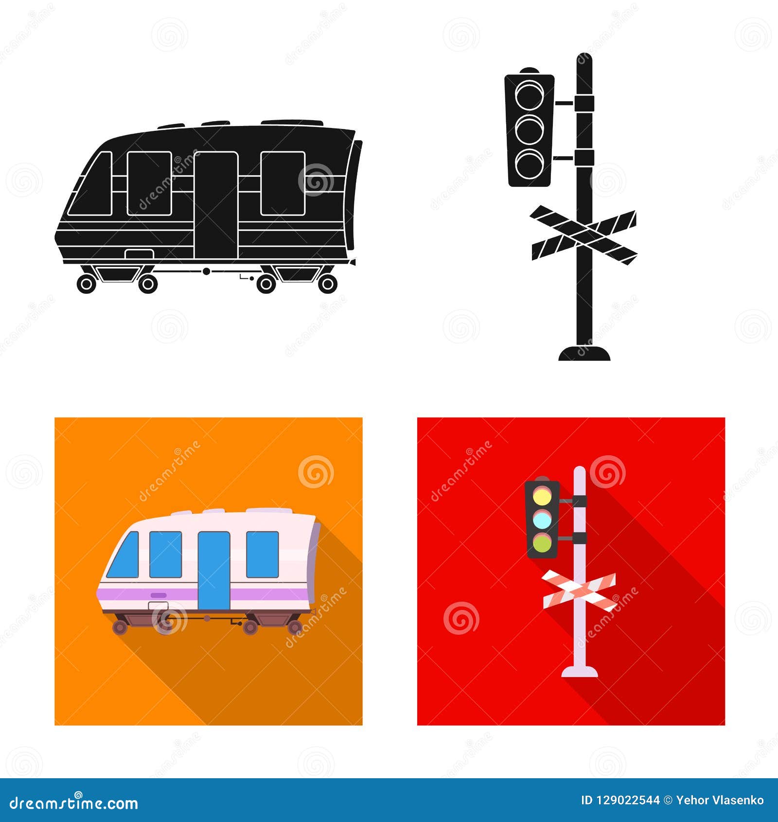 Vector Design of Train and Station Symbol. Set of Train and Ticket ...