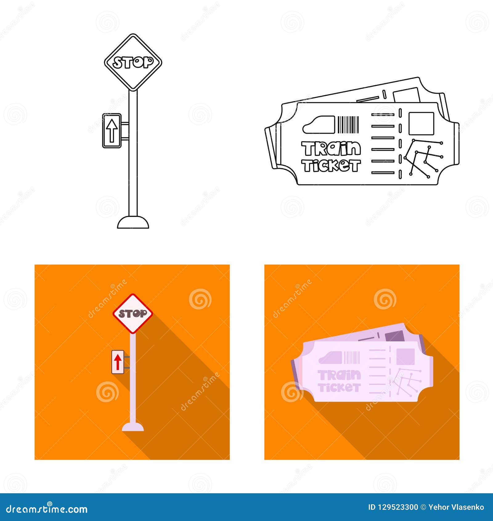 Vector Design of Train and Station Symbol. Set of Train and Ticket ...