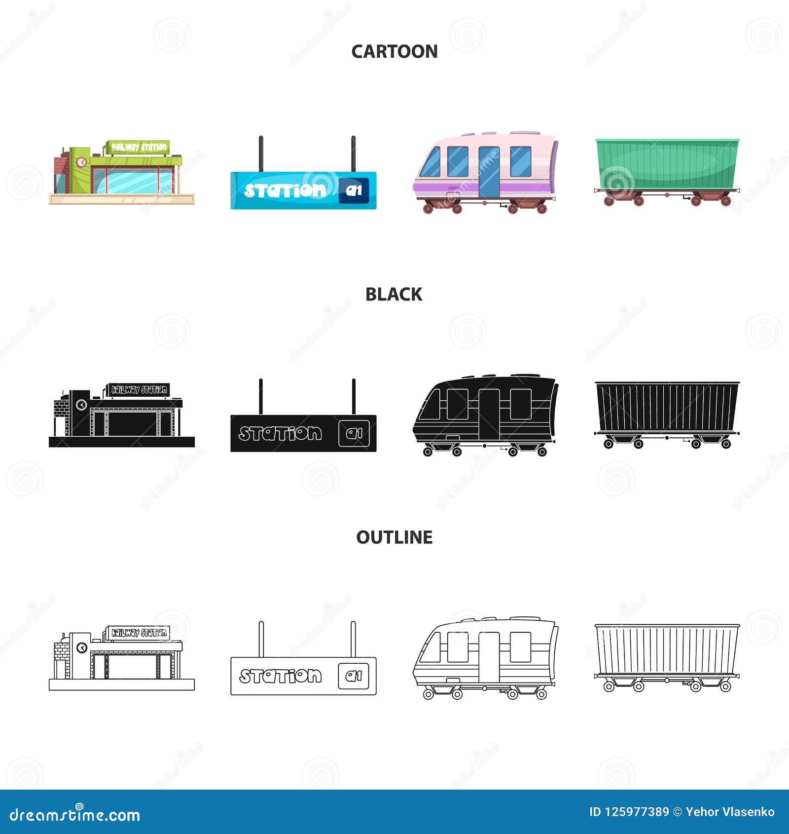 Vector Design of Train and Station Symbol. Set of Train and Ticket ...
