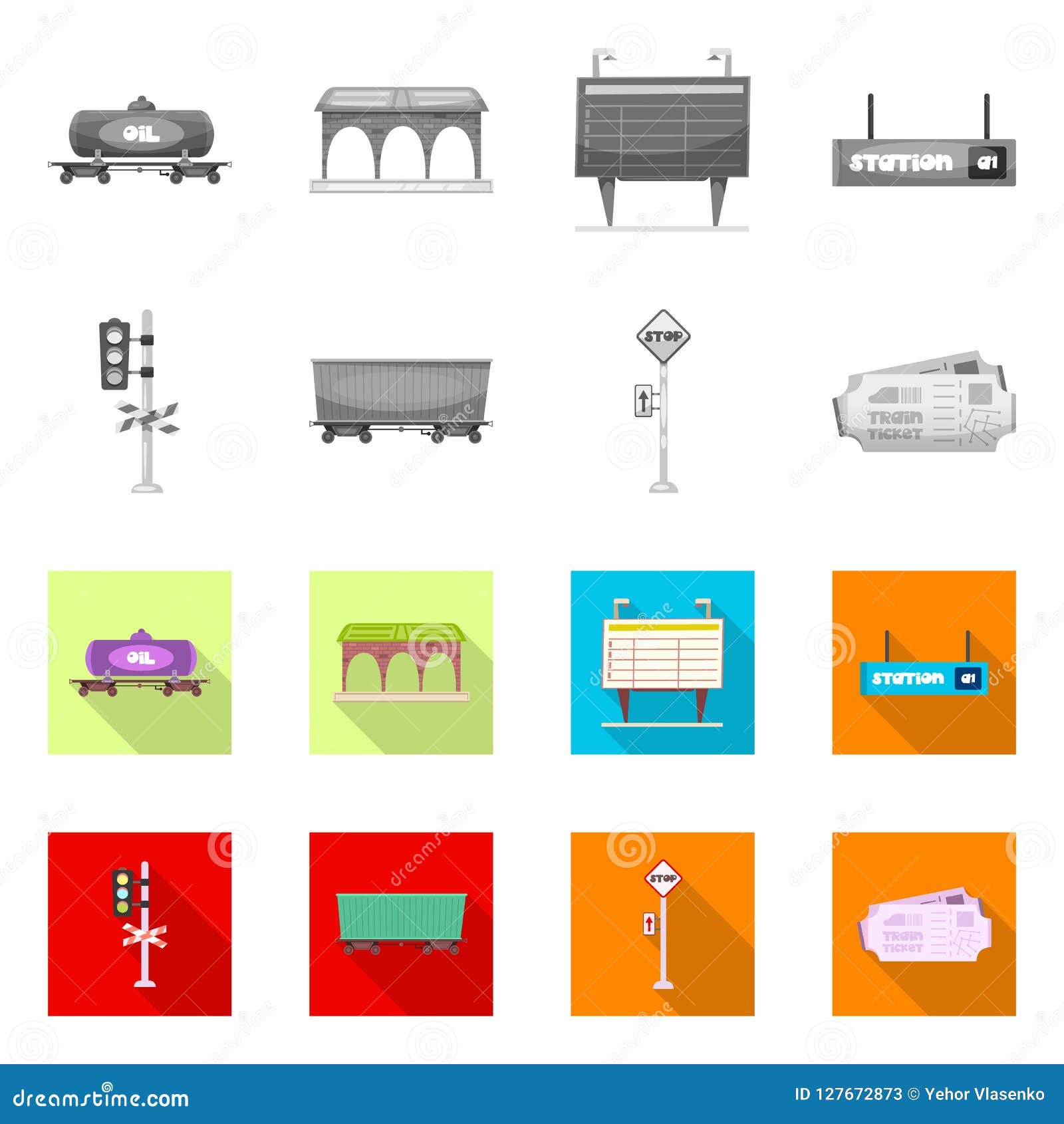 Vector Design of Train and Station Symbol. Set of Train and Ticket ...