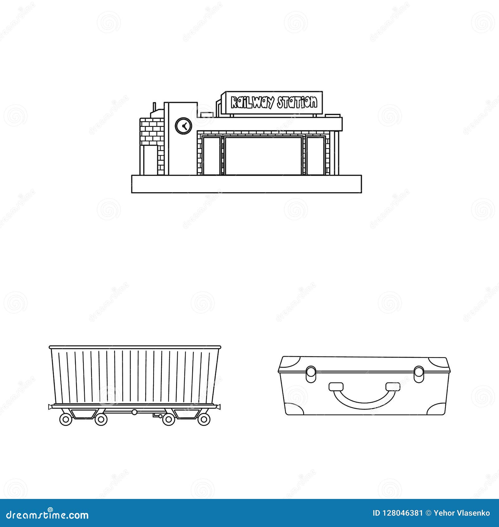 Vector Design of Train and Station Symbol. Collection of Train and ...