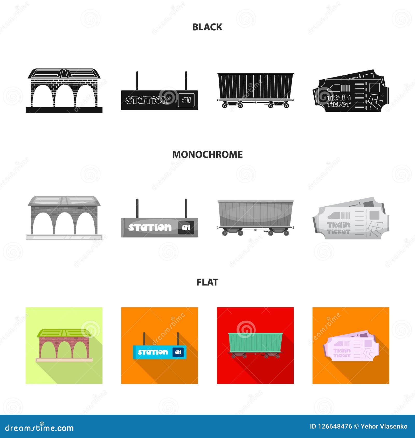 Vector Design of Train and Station Icon. Collection of Train and Ticket ...