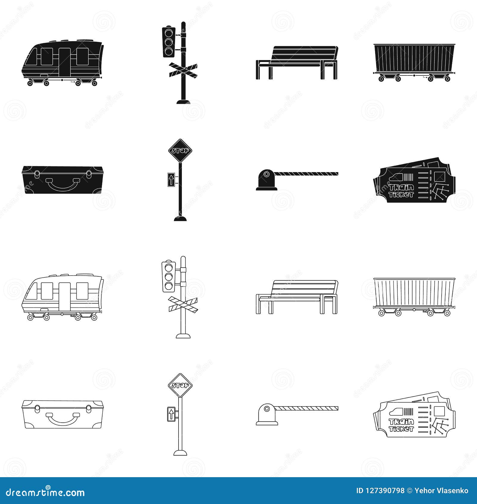 Vector Illustration of Train and Station Symbol. Set of Train and ...
