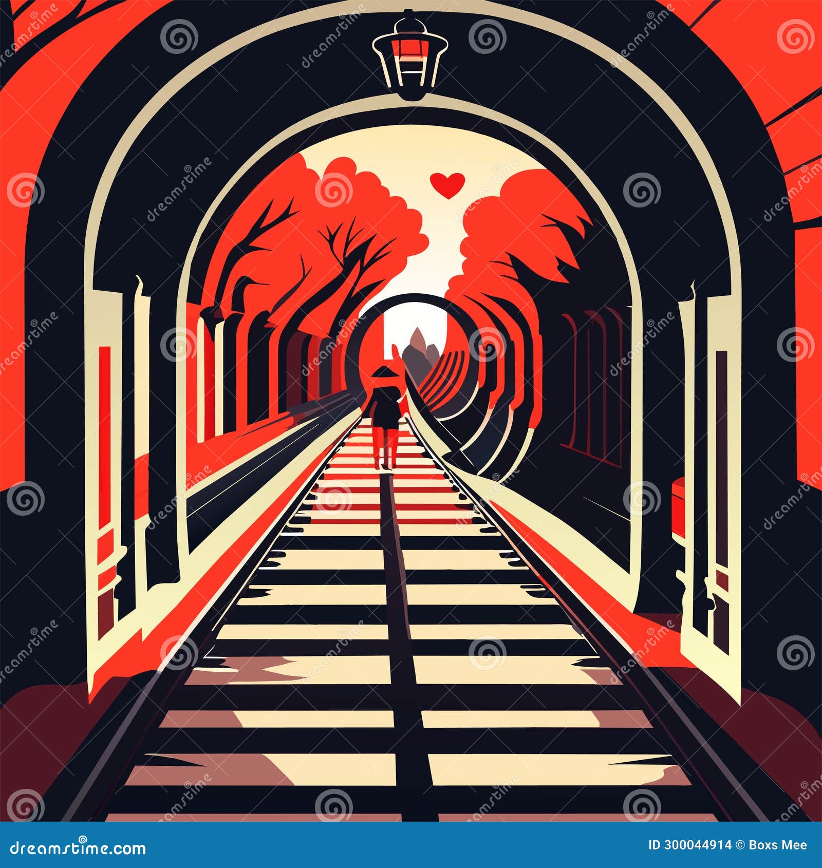 Vector Illustration of the Train Tracks in the Tunnel. Retro Style ...