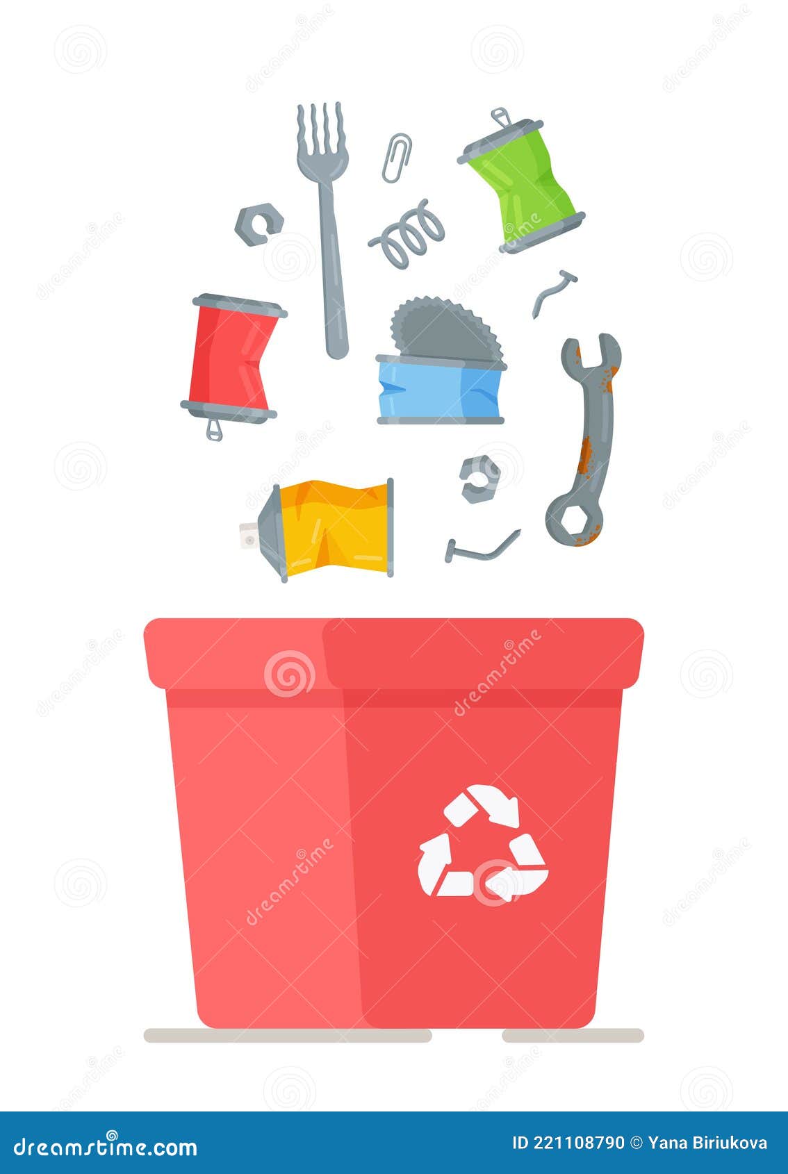 Vector Illustration of a Trash Can Garbage Can for Cans. Red Trash Can ...