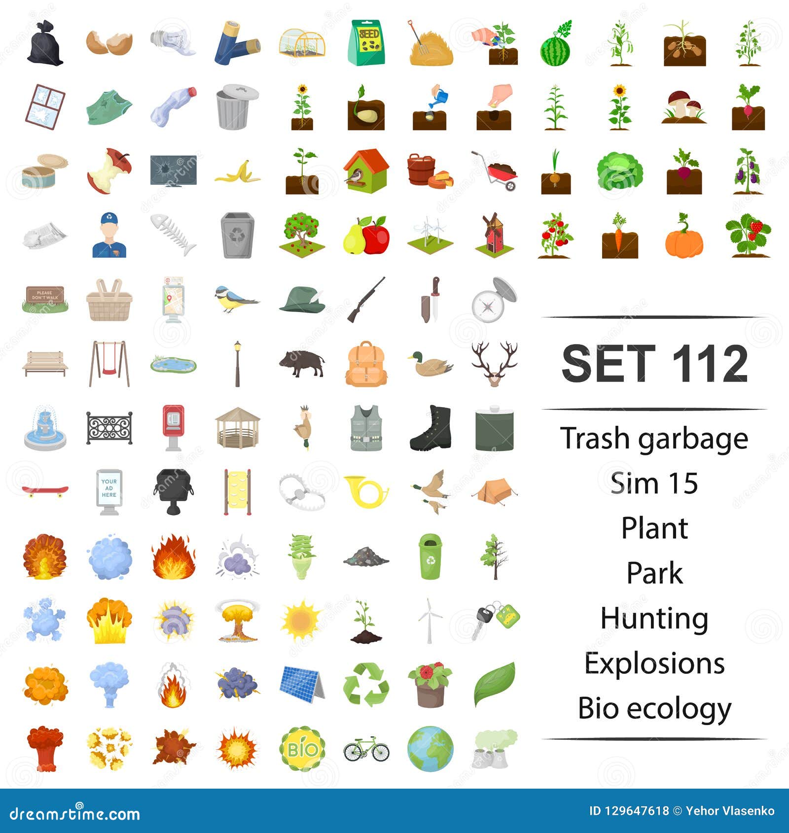 Vector Illustration of Trash, Garbage,plant,park,hunting Explosion Bio ...