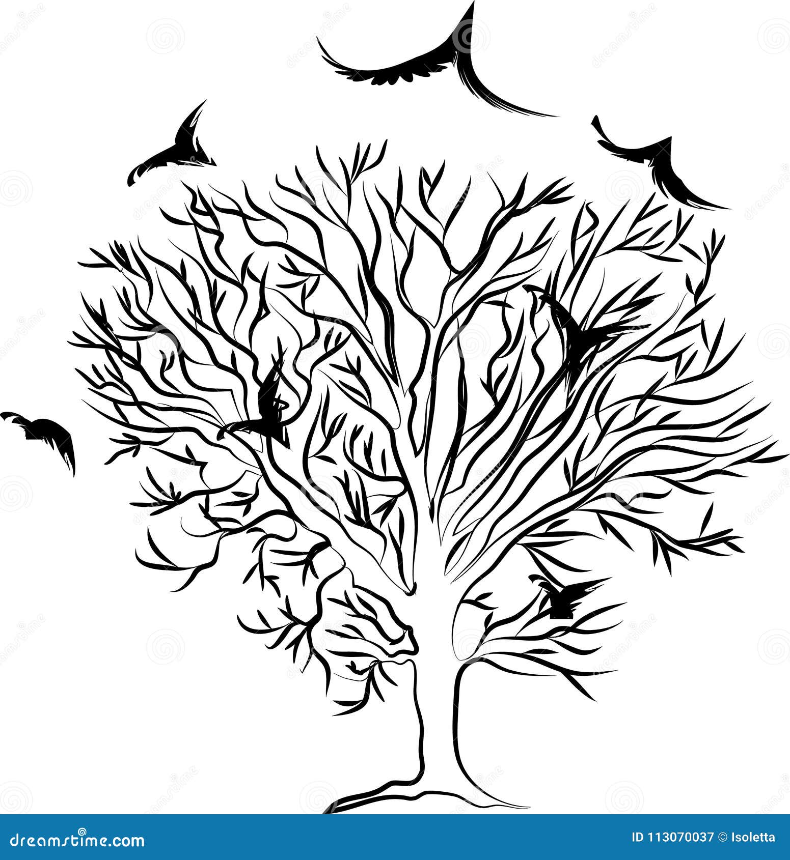 Vector Illustration of a Tree and Birds. Stock Illustration ...