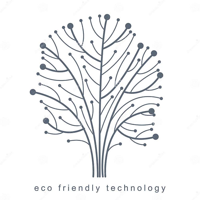 Vector Illustration of Tree Created with Wireframe and Lines Con Stock ...