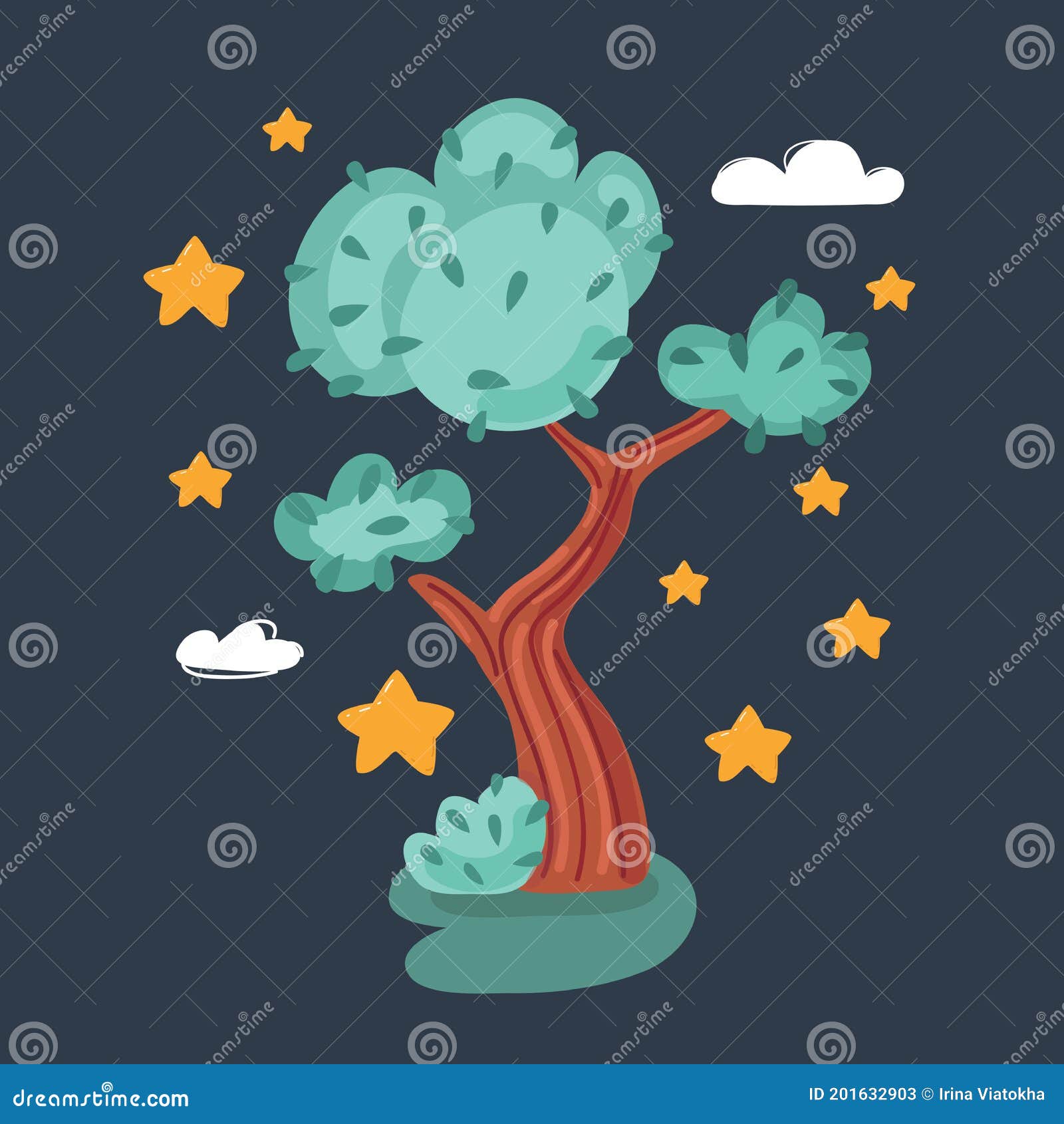 Vector Illustration of Tree on Dark Background. Stock Vector ...