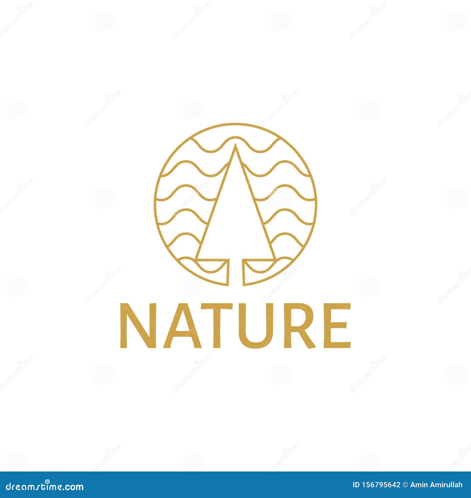 Vector Illustration Tree Mono Line Logo Icon Gold Color Stock Vector ...