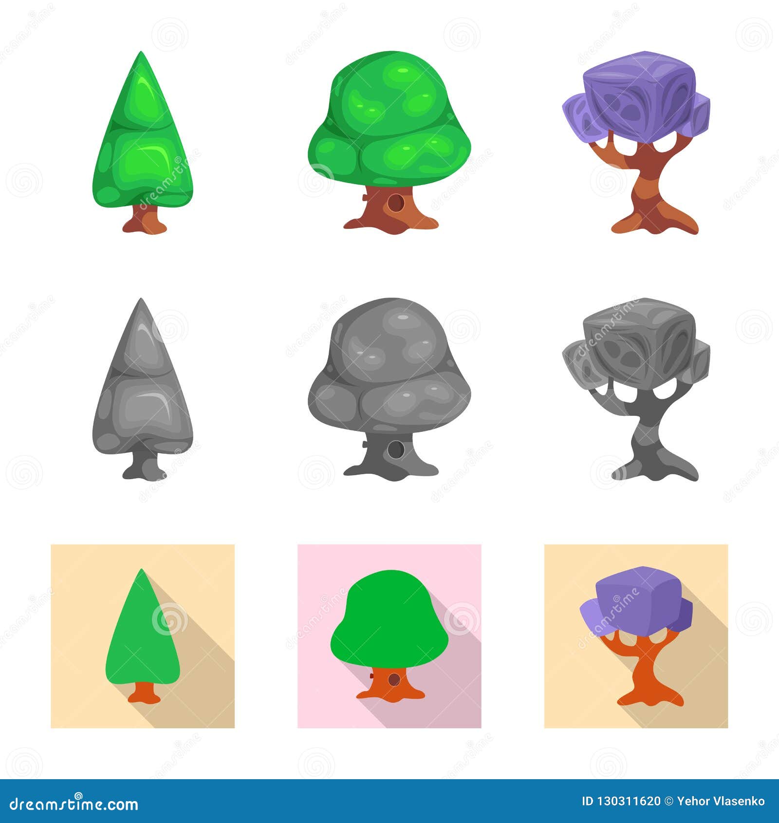 Vector Design of Tree and Nature Logo. Set of Tree and Crown Stock ...