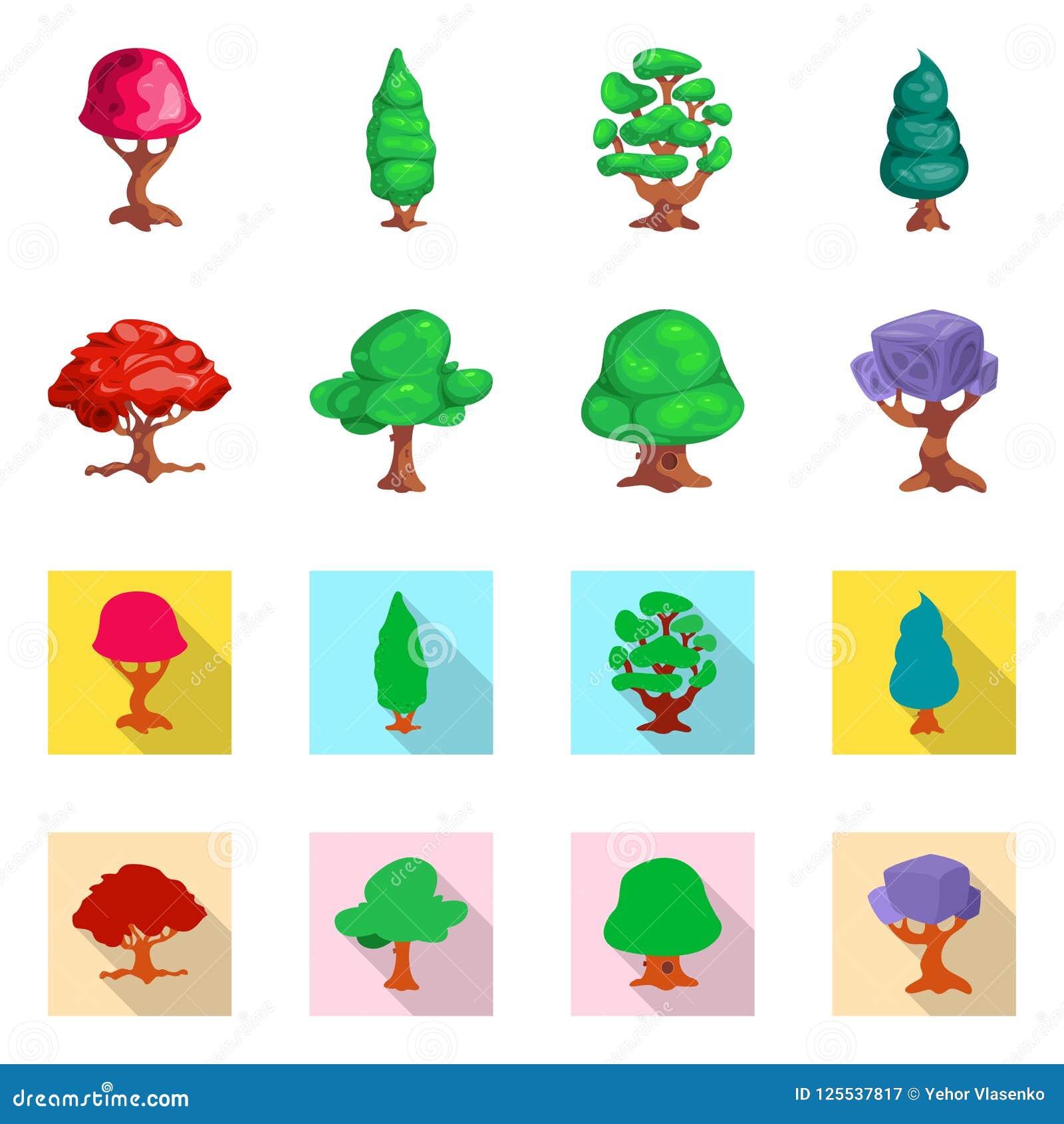 Vector Illustration of Tree and Nature Sign. Set of Tree and Crown ...