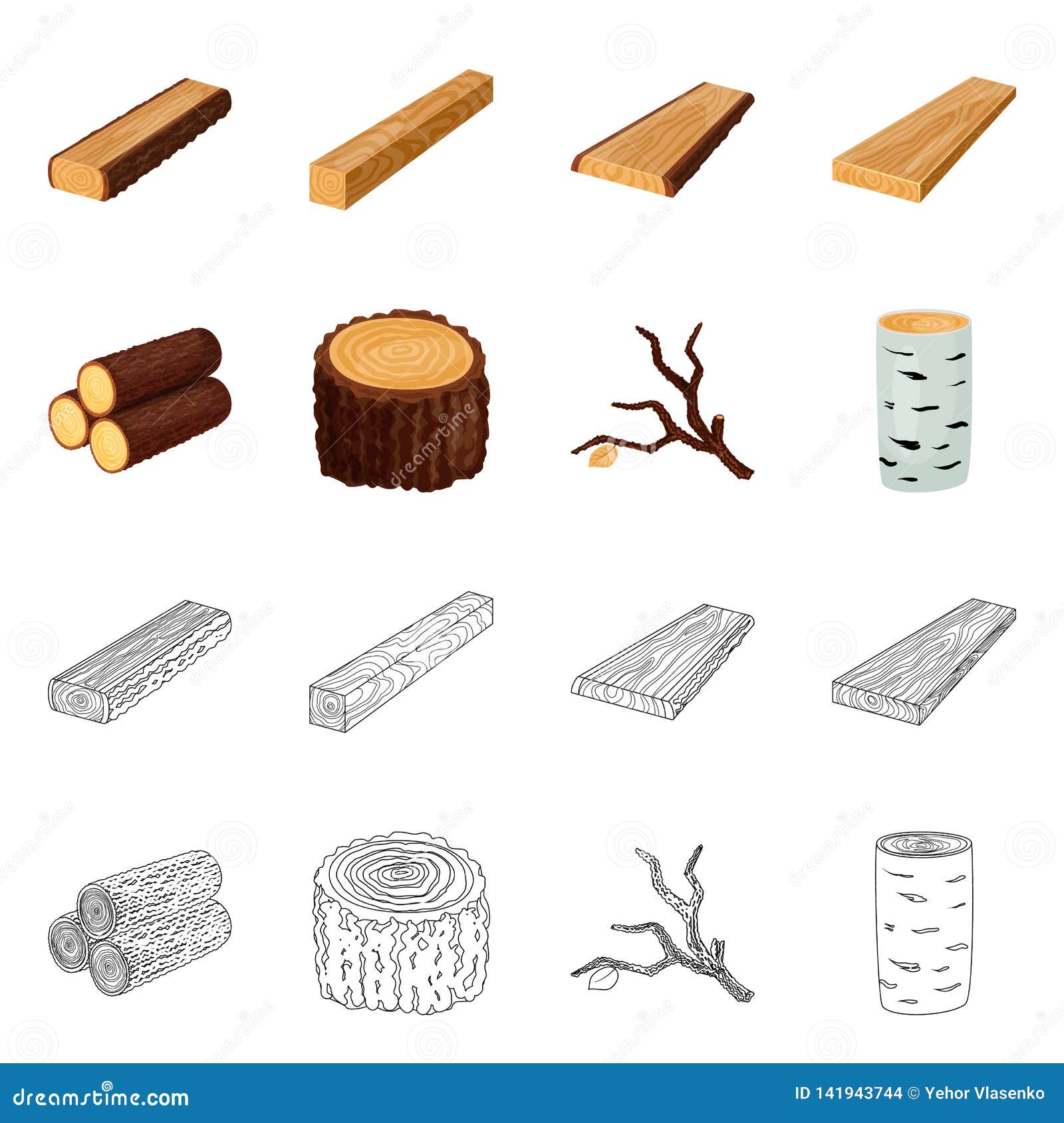 Vector Design of Tree and Raw Icon. Collection of Tree and Construction ...