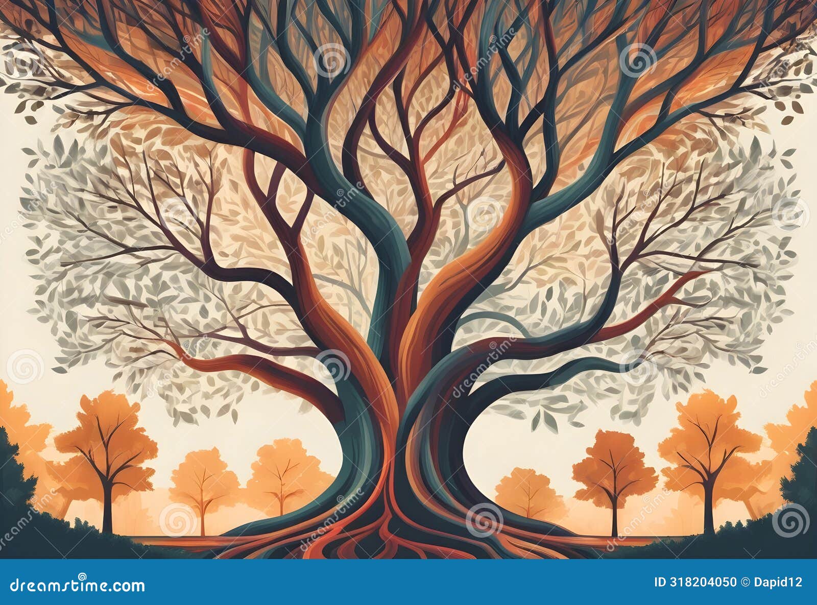 A Vector Illustration of a Tree Roots and Branches with the Trees on ...
