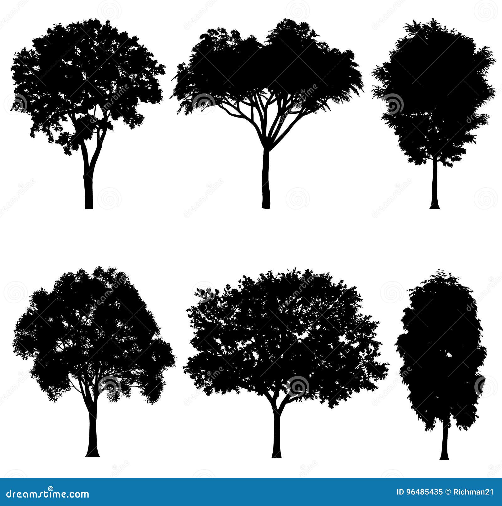 Tree Silhouettes. Hand Drawing Illustration. Isolated White Background ...