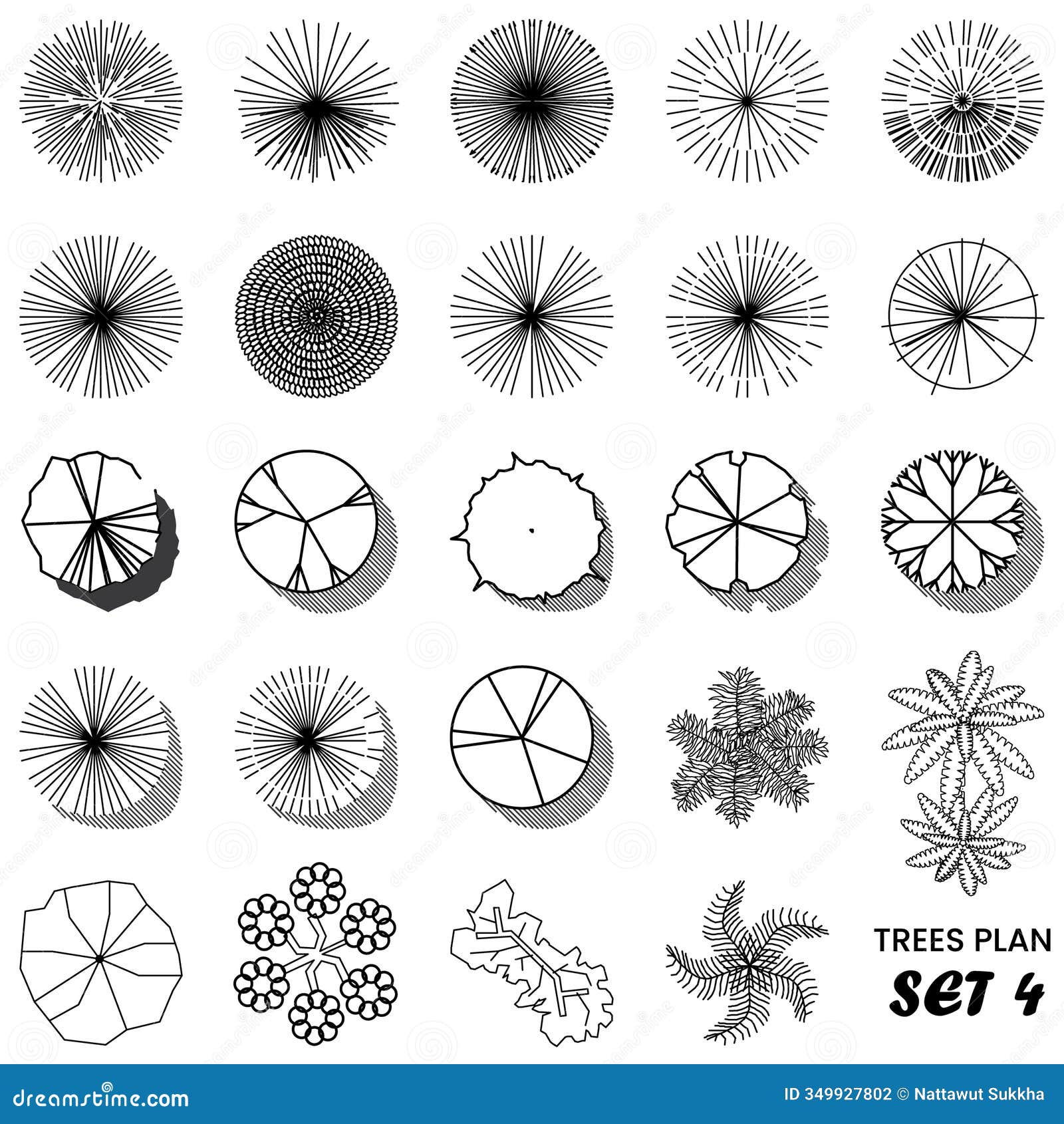 Illustration of Trees Plan Hand Drawn for Architectural and Landscape ...