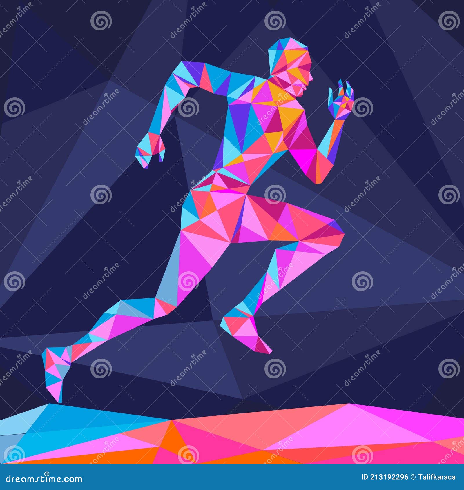 Vector Illustration of Triangular Polygonal Crystal Textured Athlete ...