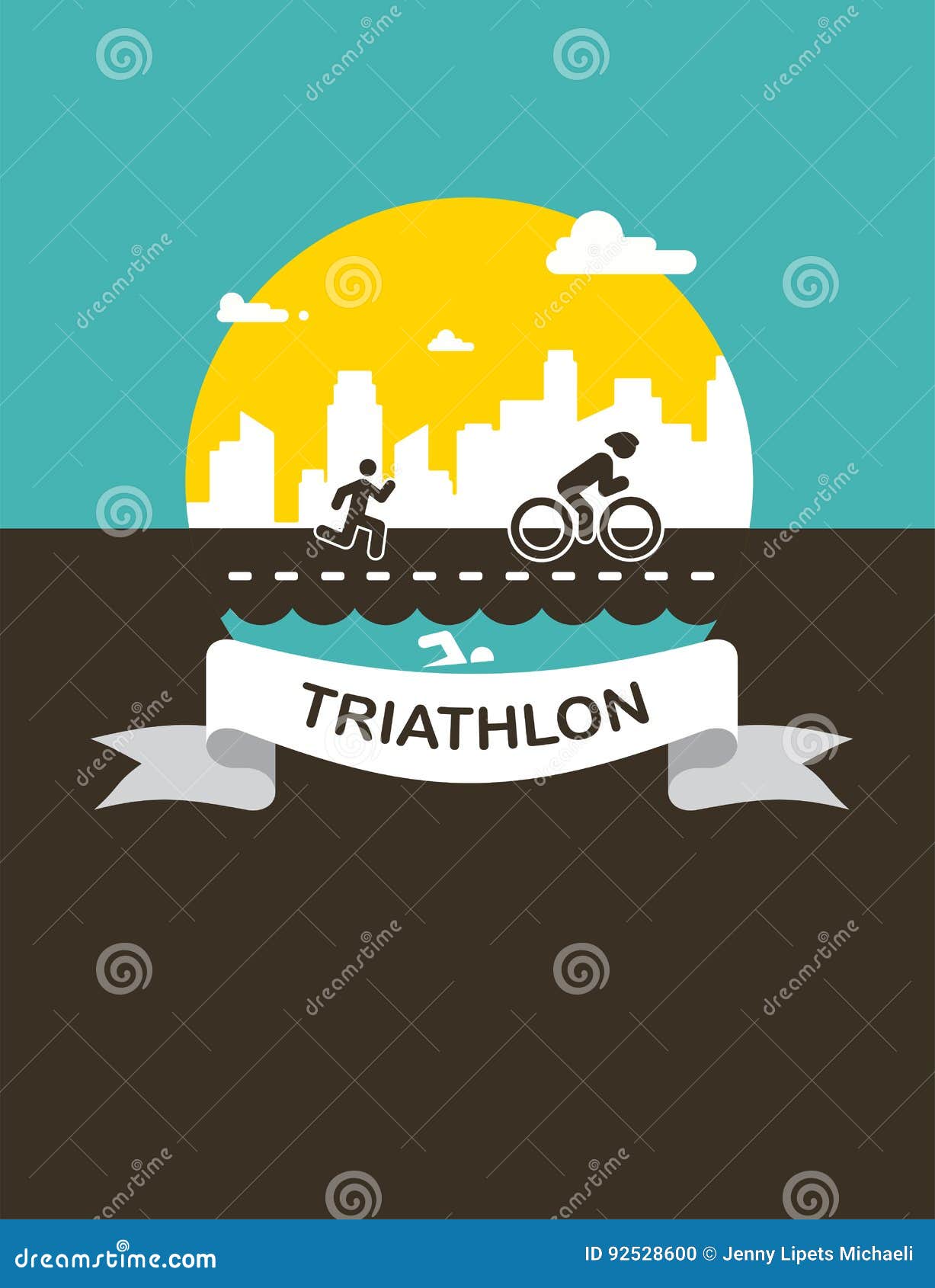 Vector Illustration for Triathlon Poster, Flat Design. Stock Vector ...