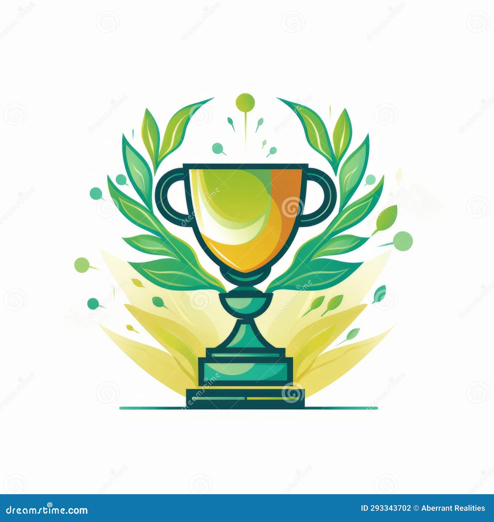 Vector Illustration of a Trophy Cup with Green Leaves on a White ...