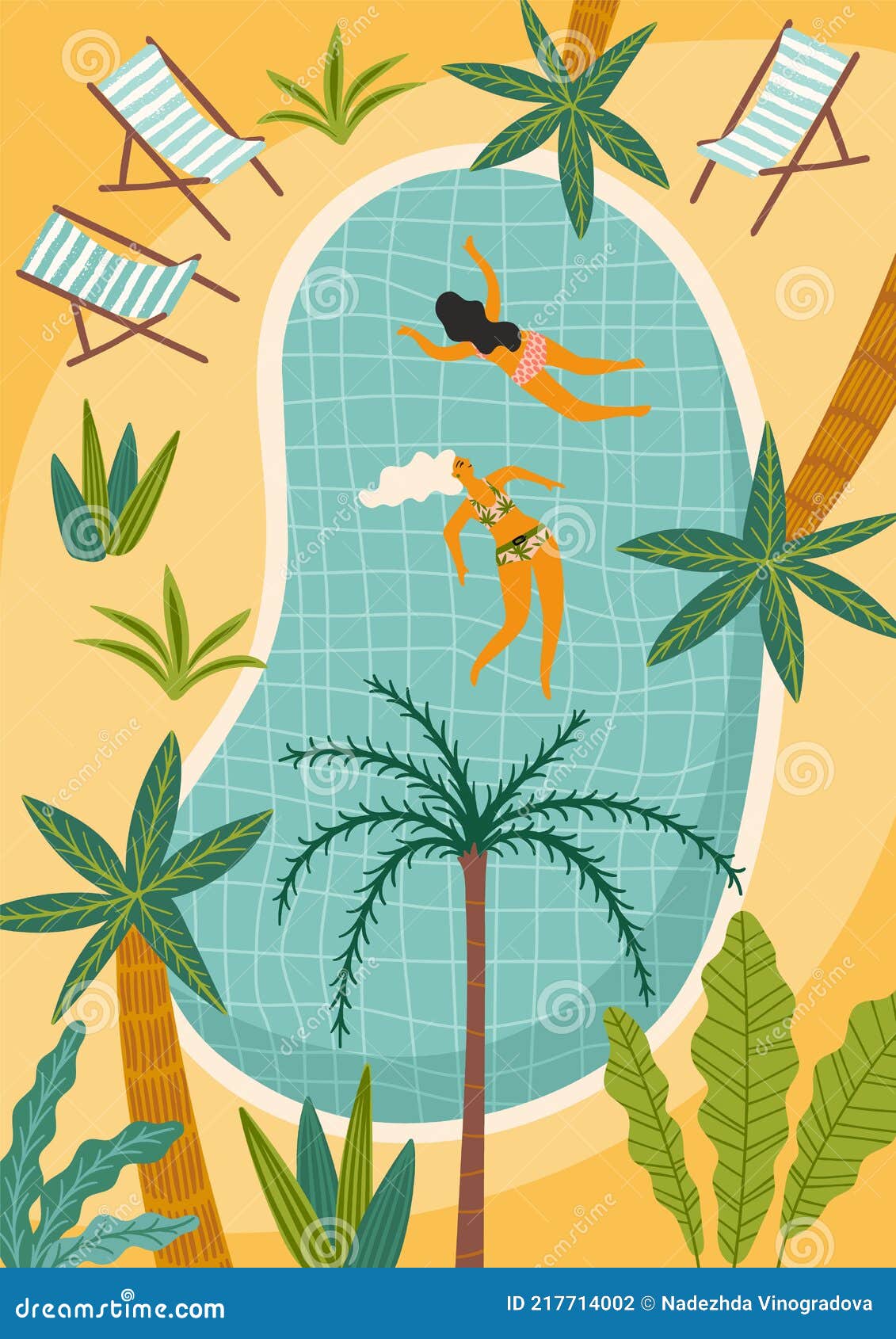 Vector Illustration of Tropical Beach and Swimming Pool. Design Element ...