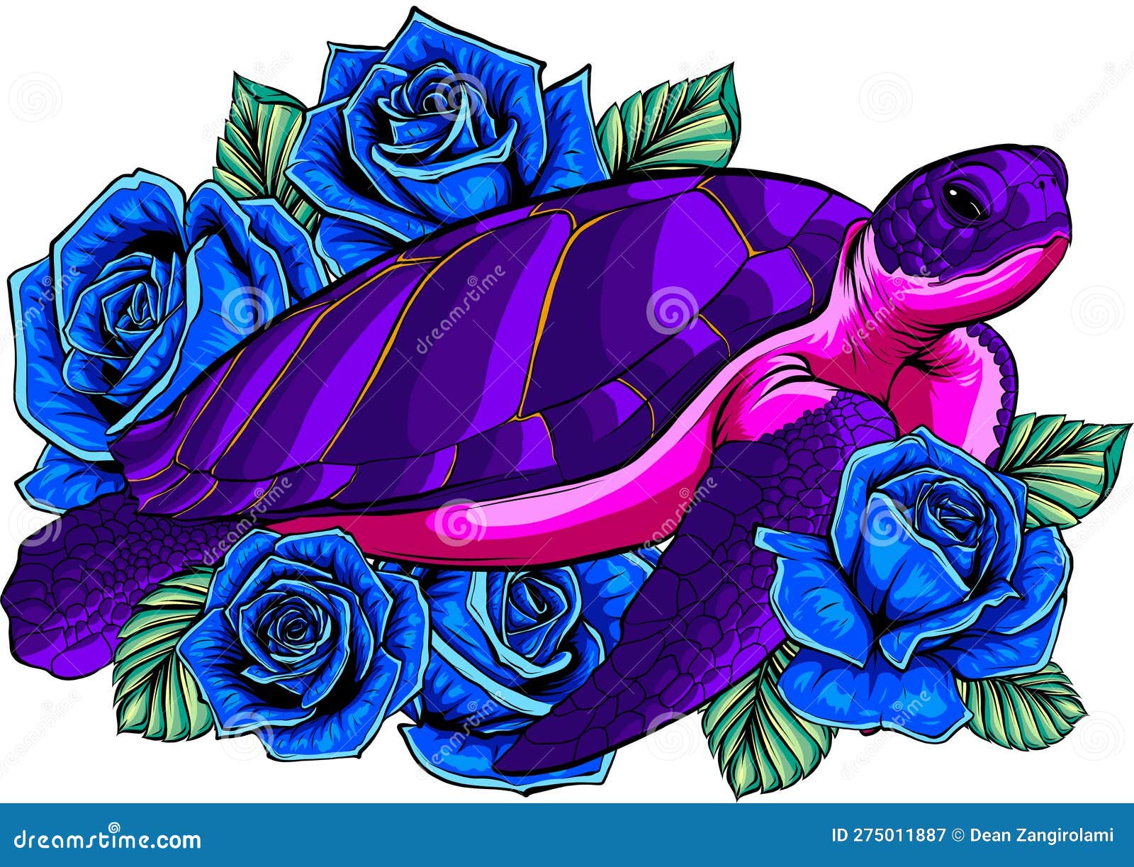 Vector Illustration of Turtle with Roses on White Background Stock ...