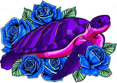Vector Illustration of Turtle with Roses on White Background Stock ...