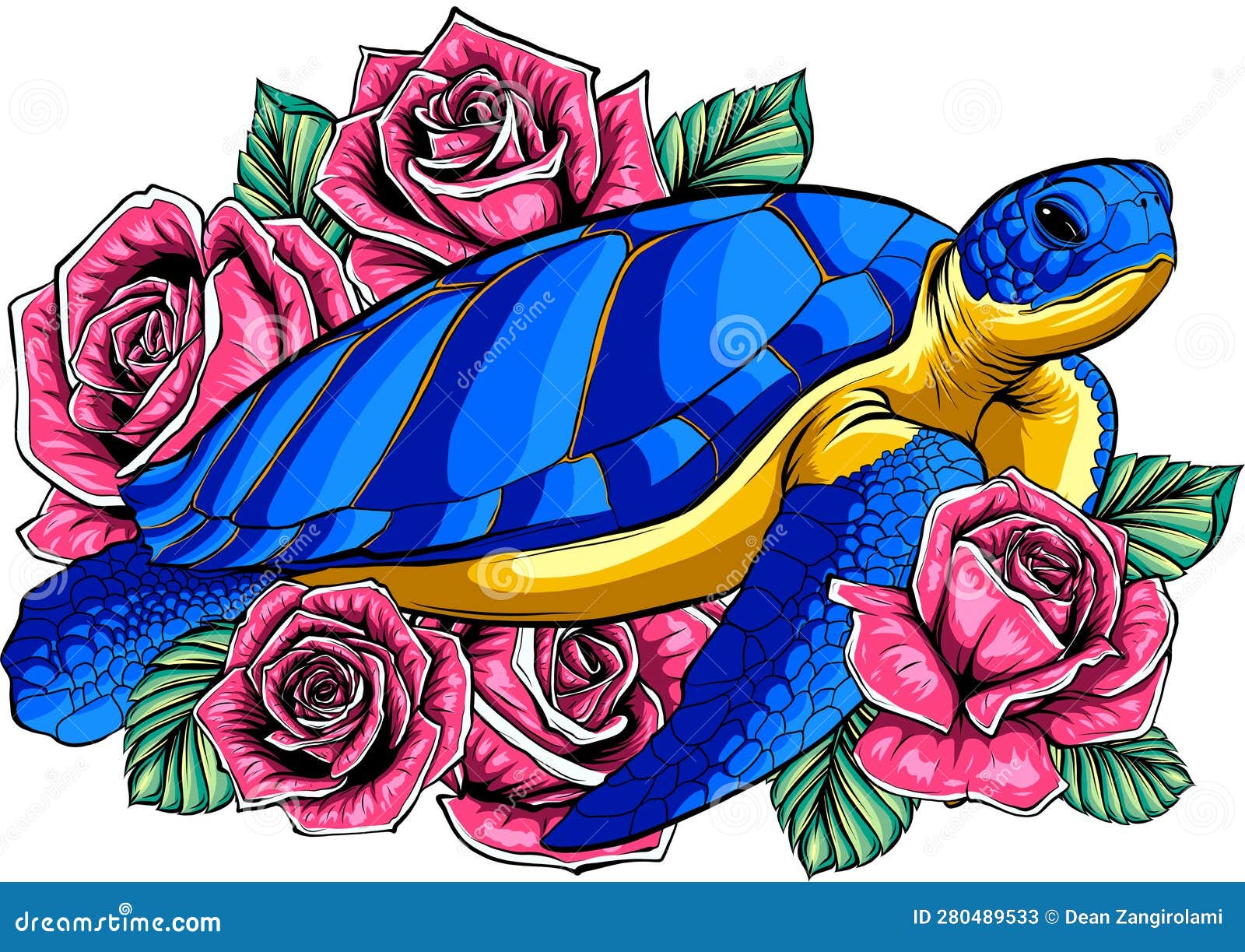 Vector Illustration of Turtle with Roses on White Background Stock ...