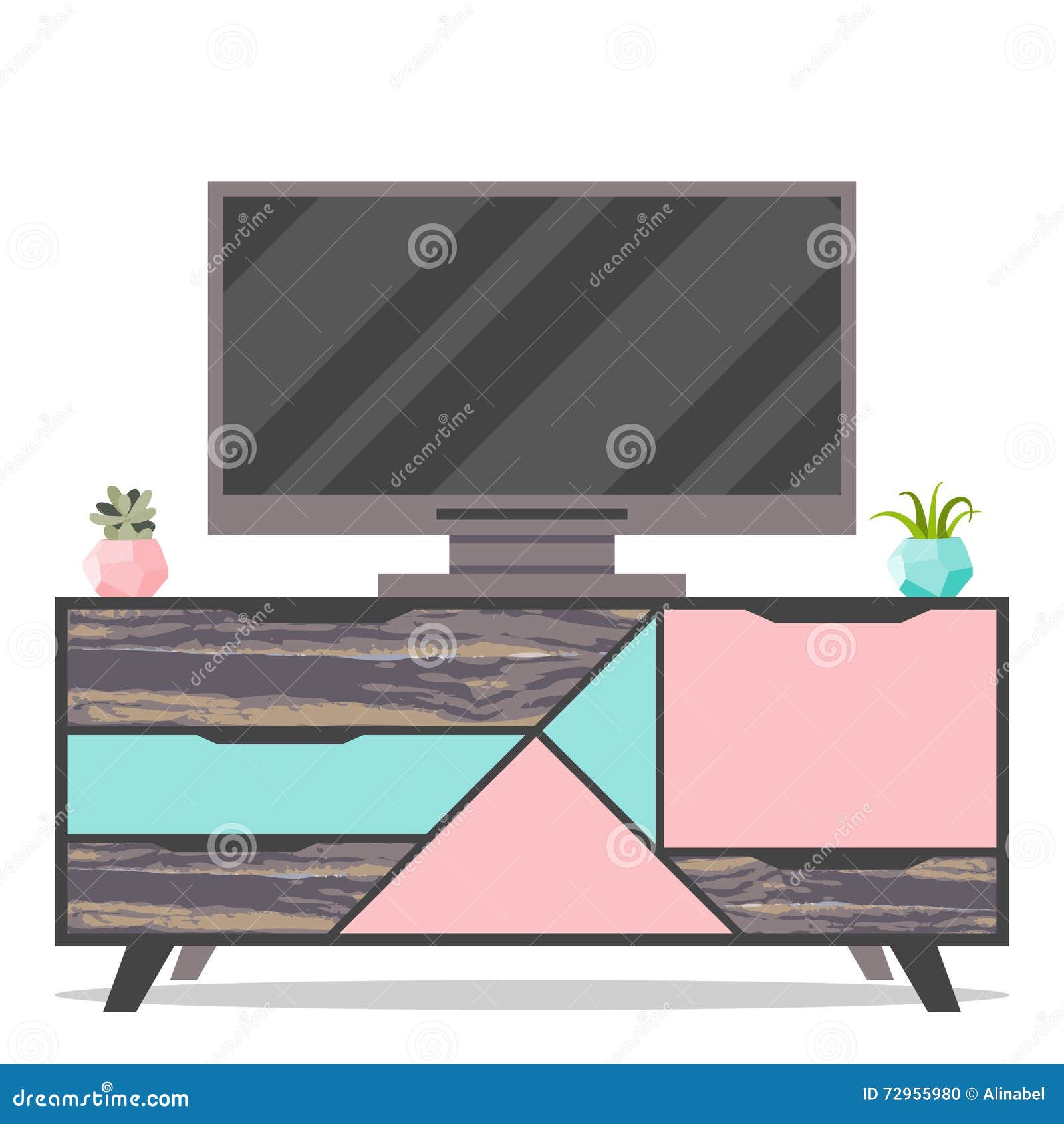 Vector Illustration with TV Console Stock Vector - Illustration of ...