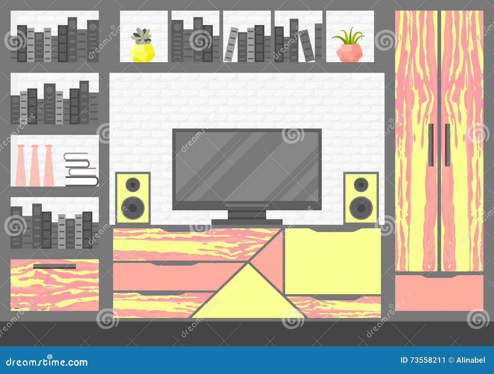 Vector Illustration with TV Console Stock Vector - Illustration of ...