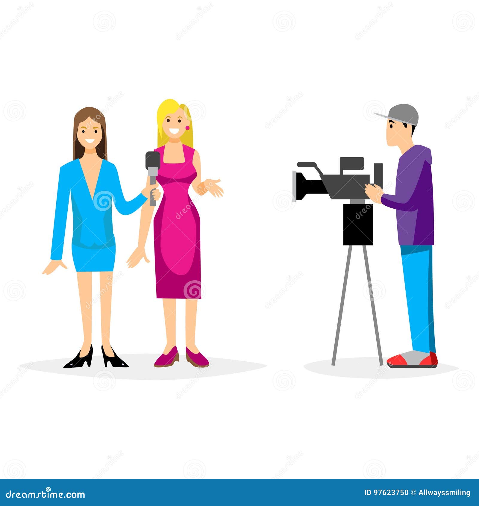 Vector Illustration Tv Journalist Taking Interview in Front Camera ...