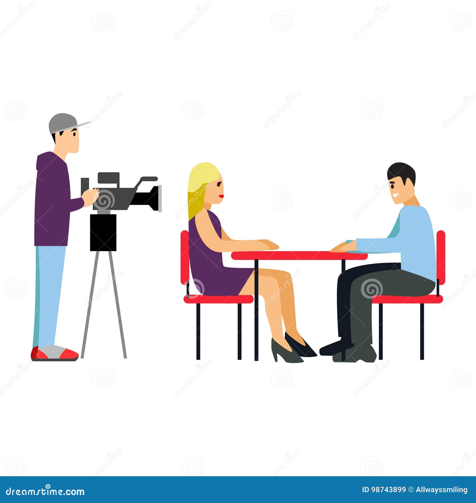 Vector Illustration Tv Journalist Taking Interview in Front Camera ...