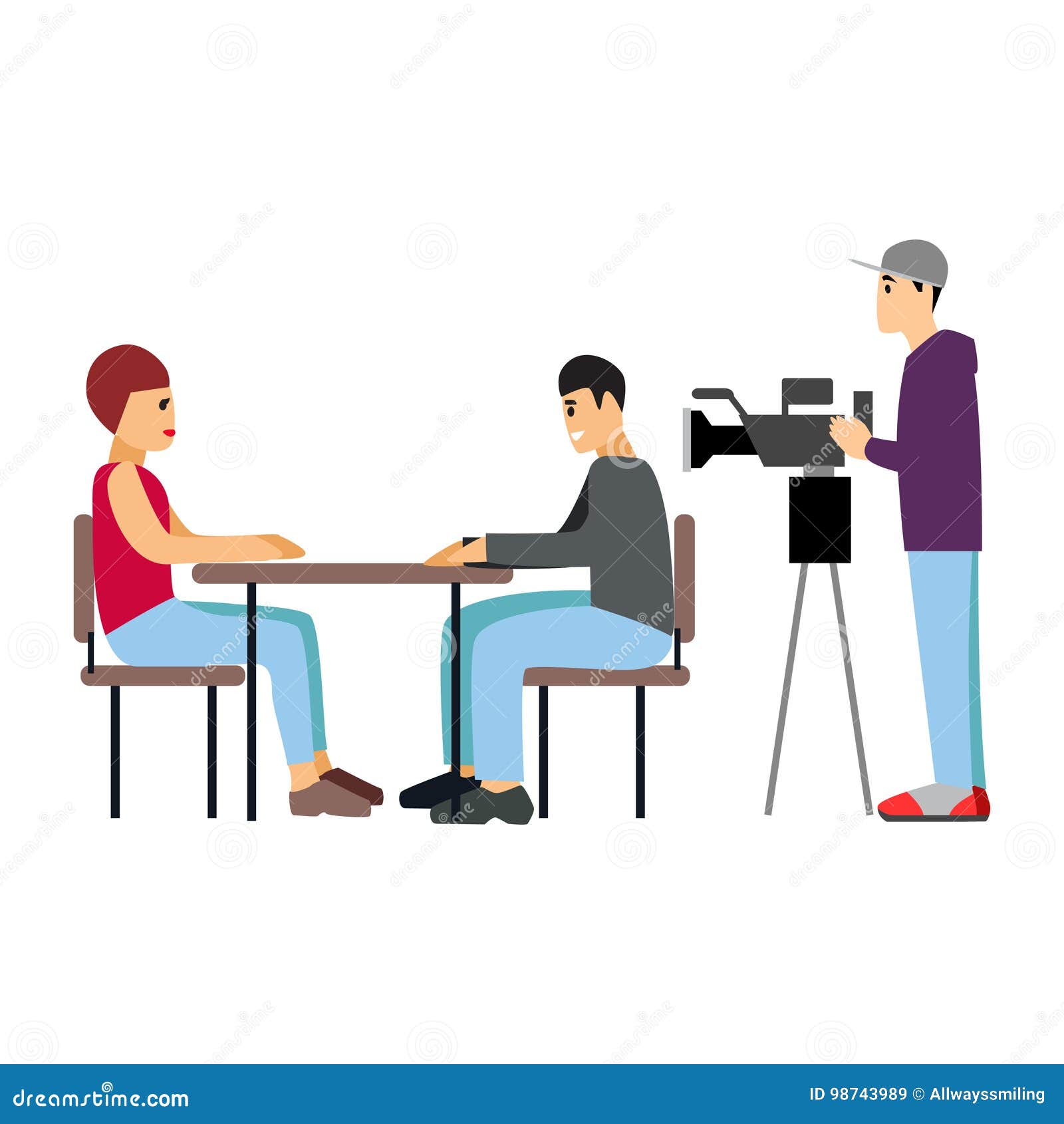 Vector Illustration Tv Journalist Taking Interview in Front Camera ...